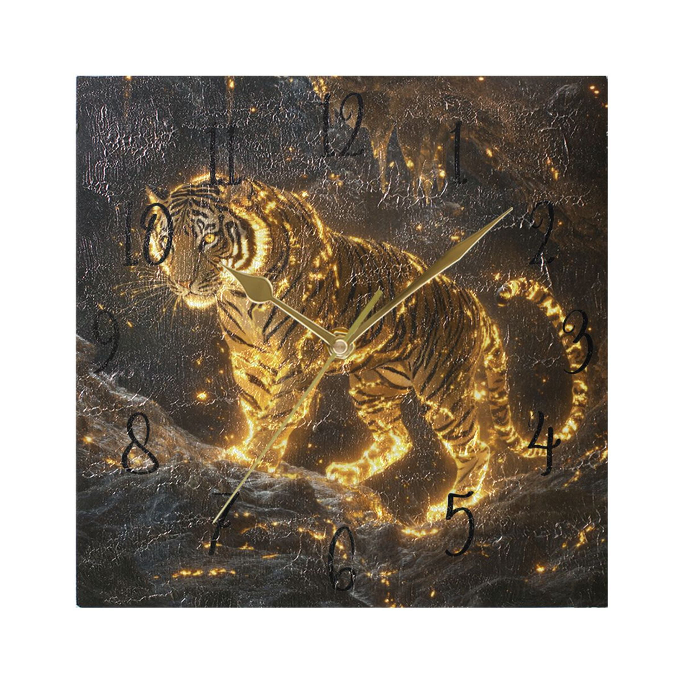 WOBOGO Golden Tiger Wall Clock 7.78 Inch Battery Operated Silent Unit ...
