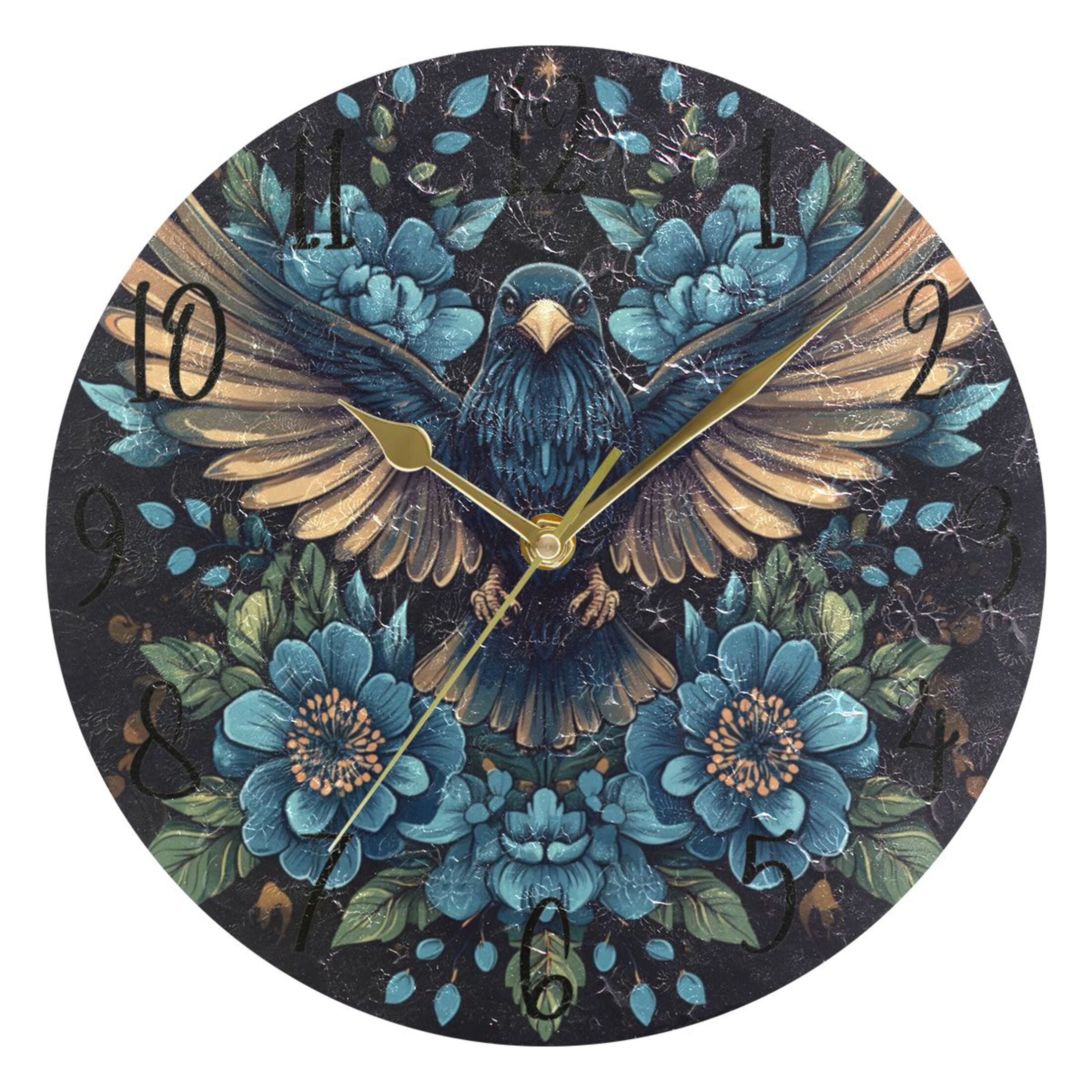 WOBOGO Golden Winged Crow Pattern Wall Clock 10in Silent Mechanism ...