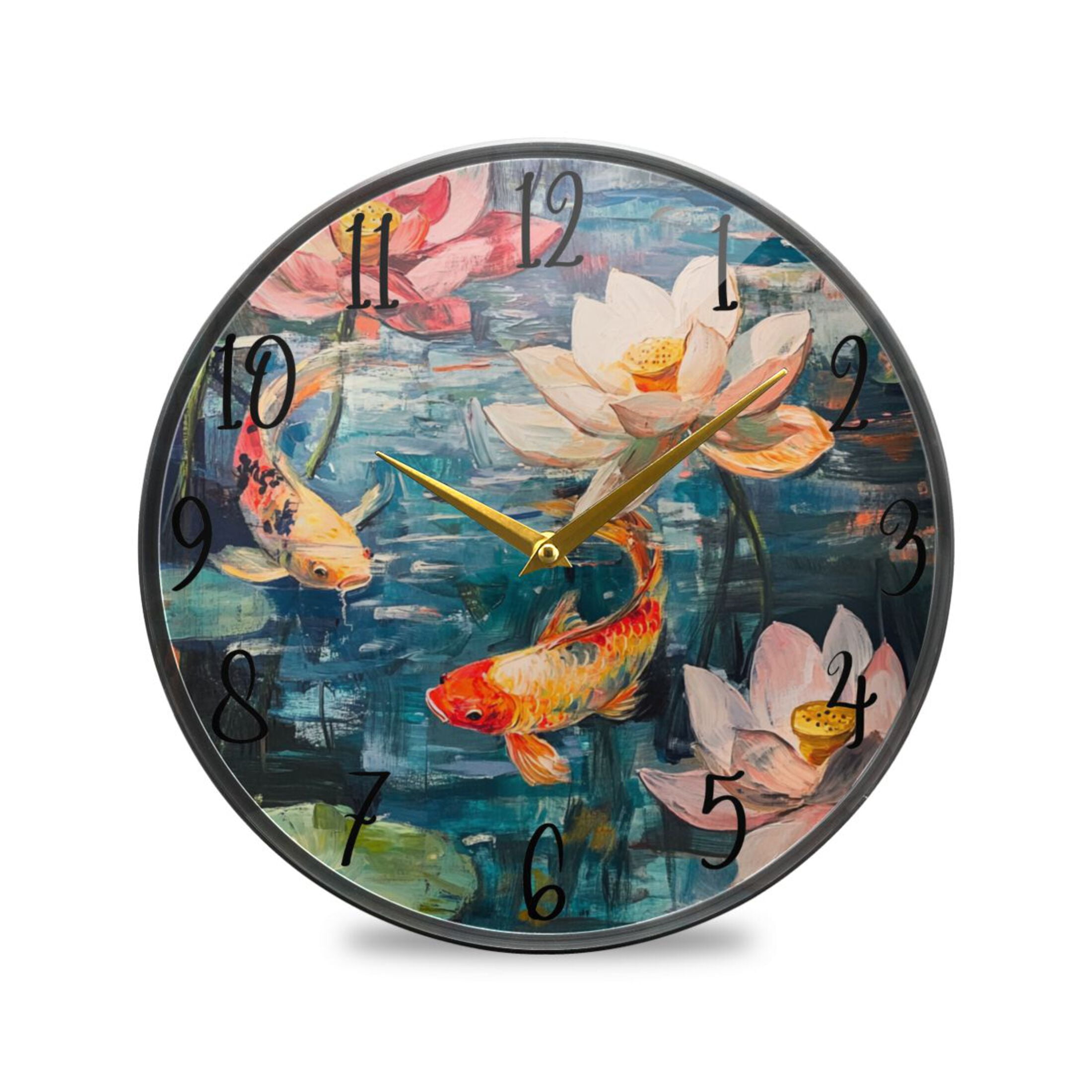 WOBOGO Goldfish in The Lotus Pond Acrylic Wall Clock Battery Operated ...