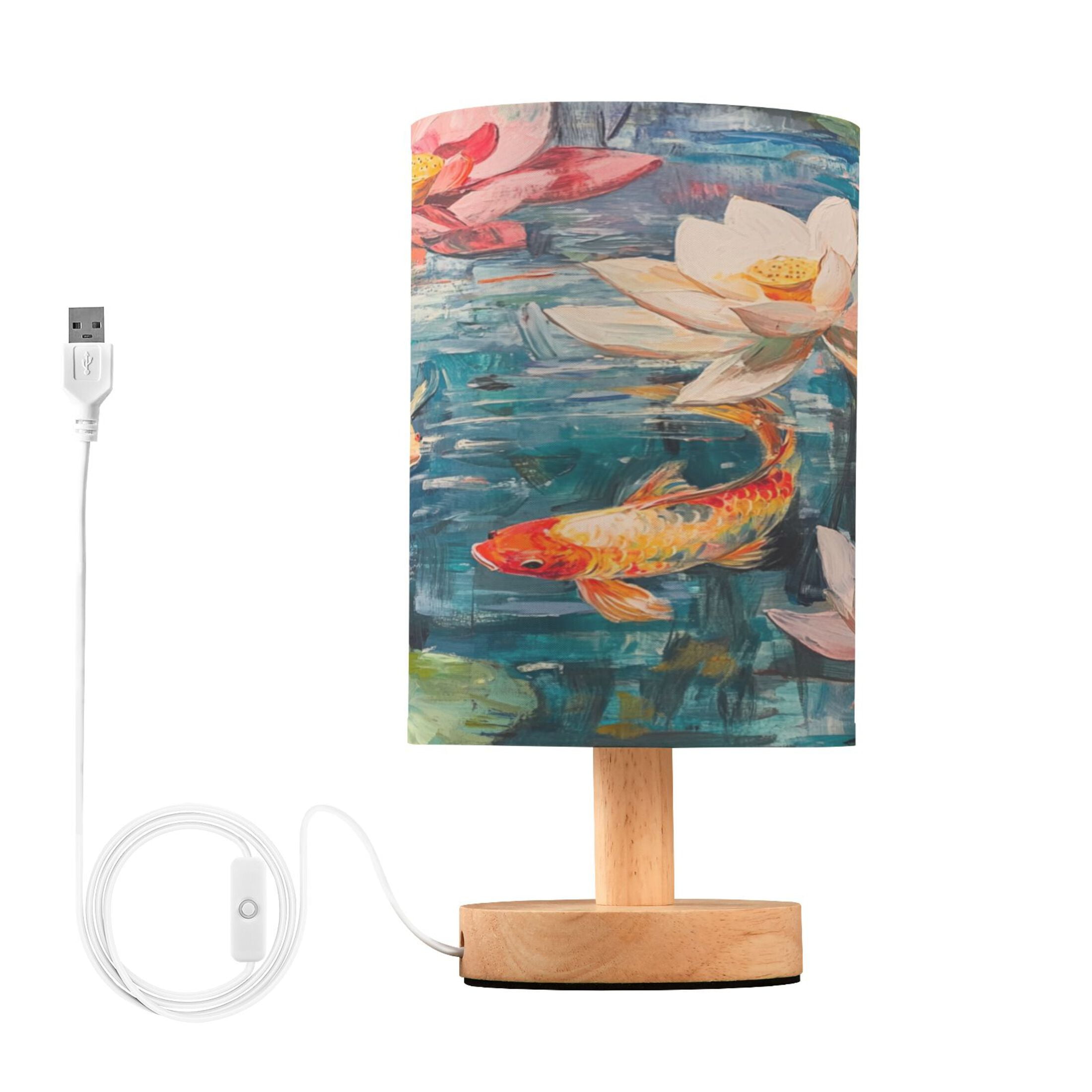 WOBOGO Goldfish in The Lotus Pond Bedroom Table Lamp USB Power ...