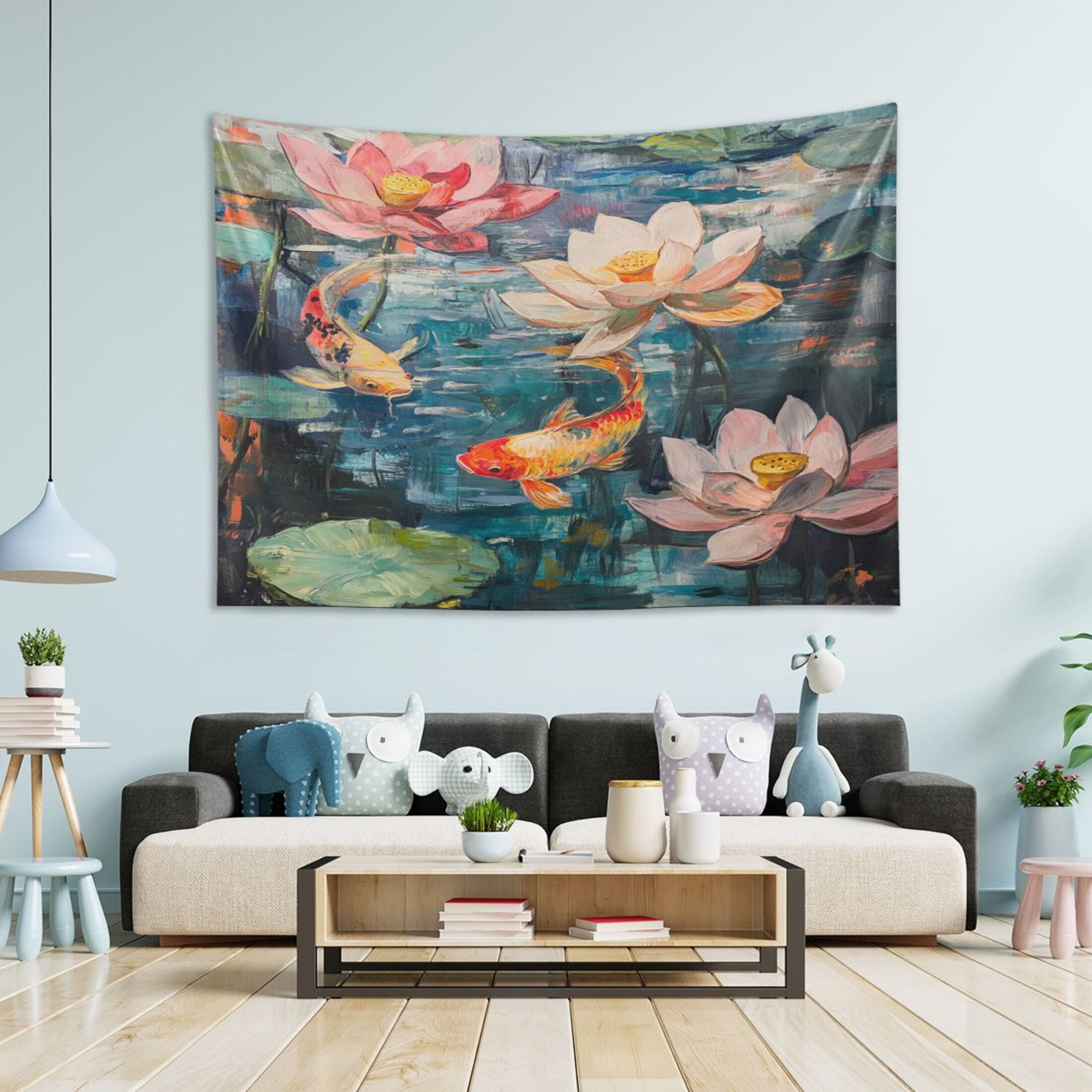 WOBOGO Goldfish in The Lotus Pond Tapestry 80×60in Home Living Room ...