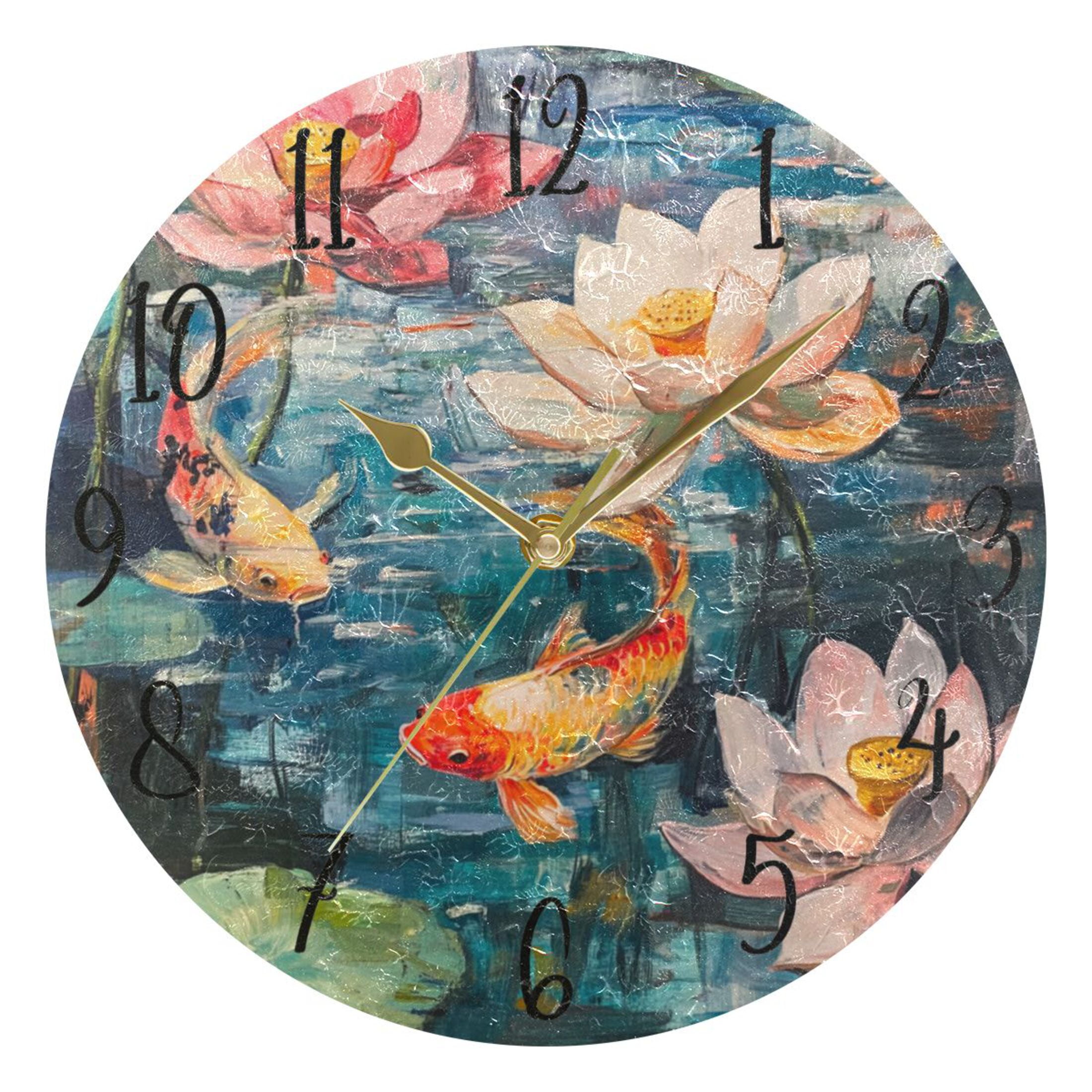 WOBOGO Goldfish in The Lotus Pond Wall Clock 10in Silent Mechanism ...