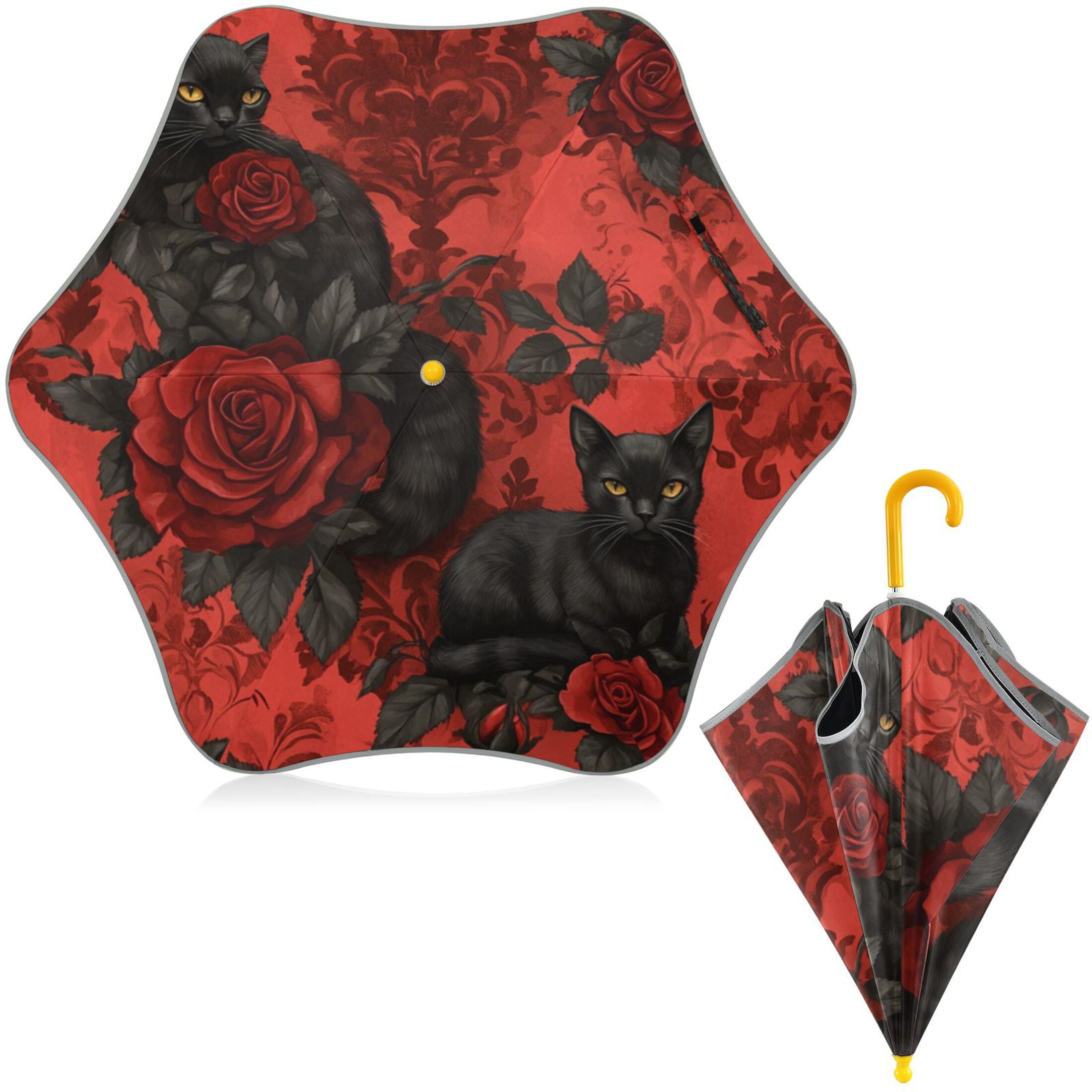 WOBOGO Gothic Roses Black Cats Pattern Children's Umbrella Antipinch ...