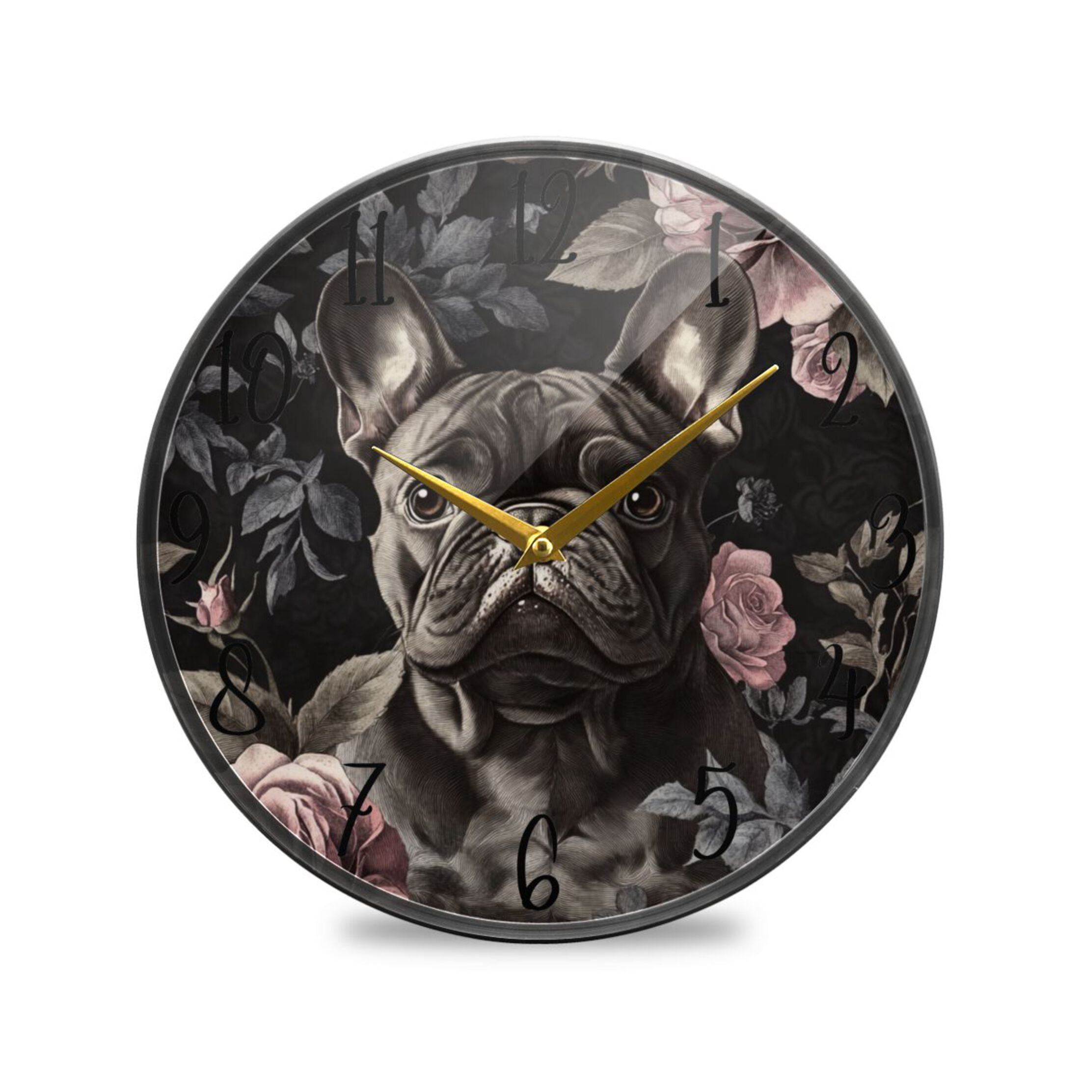 WOBOGO Gotland Ros Bulldog Pattern Acrylic Wall Clock Battery Operated ...
