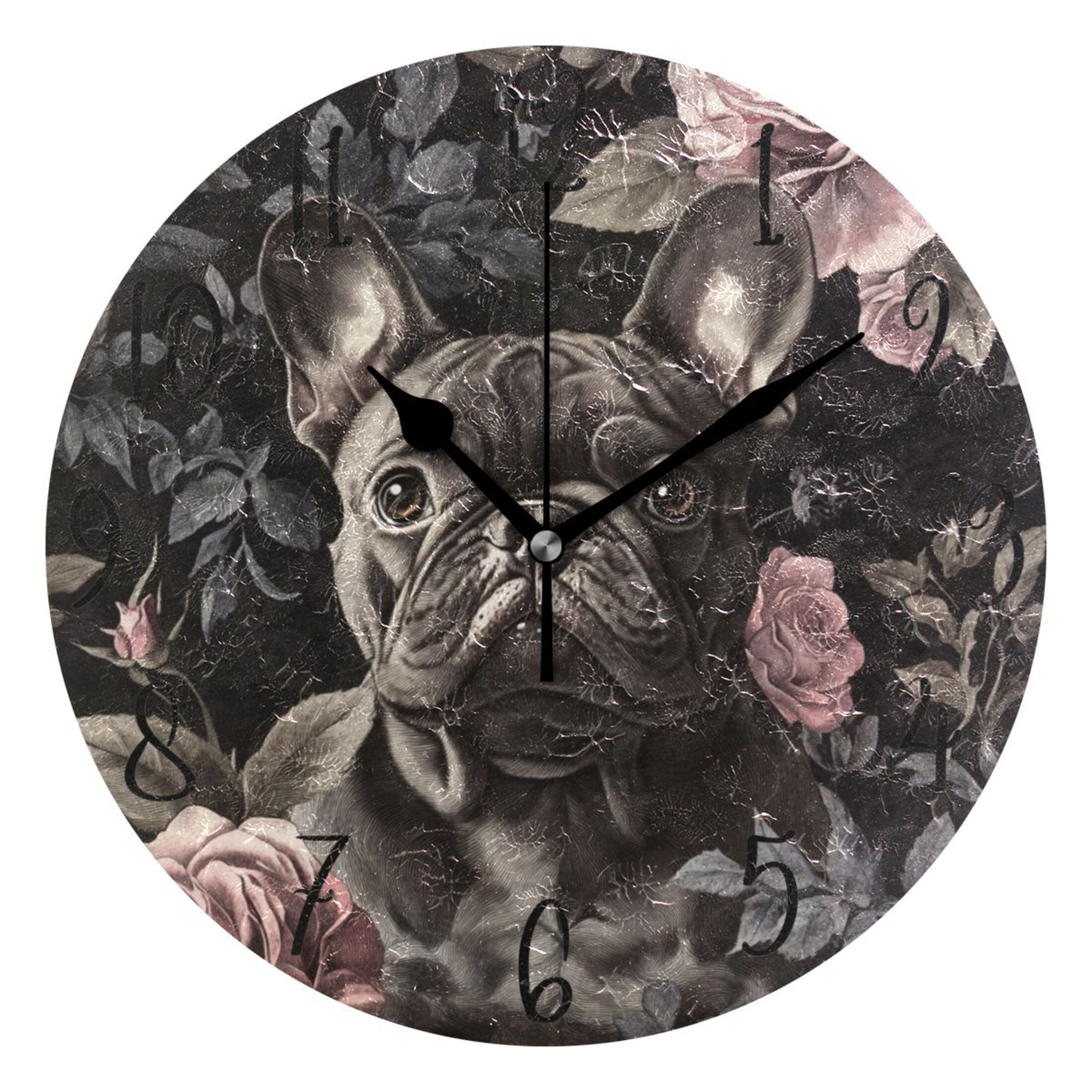 WOBOGO Gotland Ros Bulldog Pattern Wall Clock 10in Silent Mechanism ...