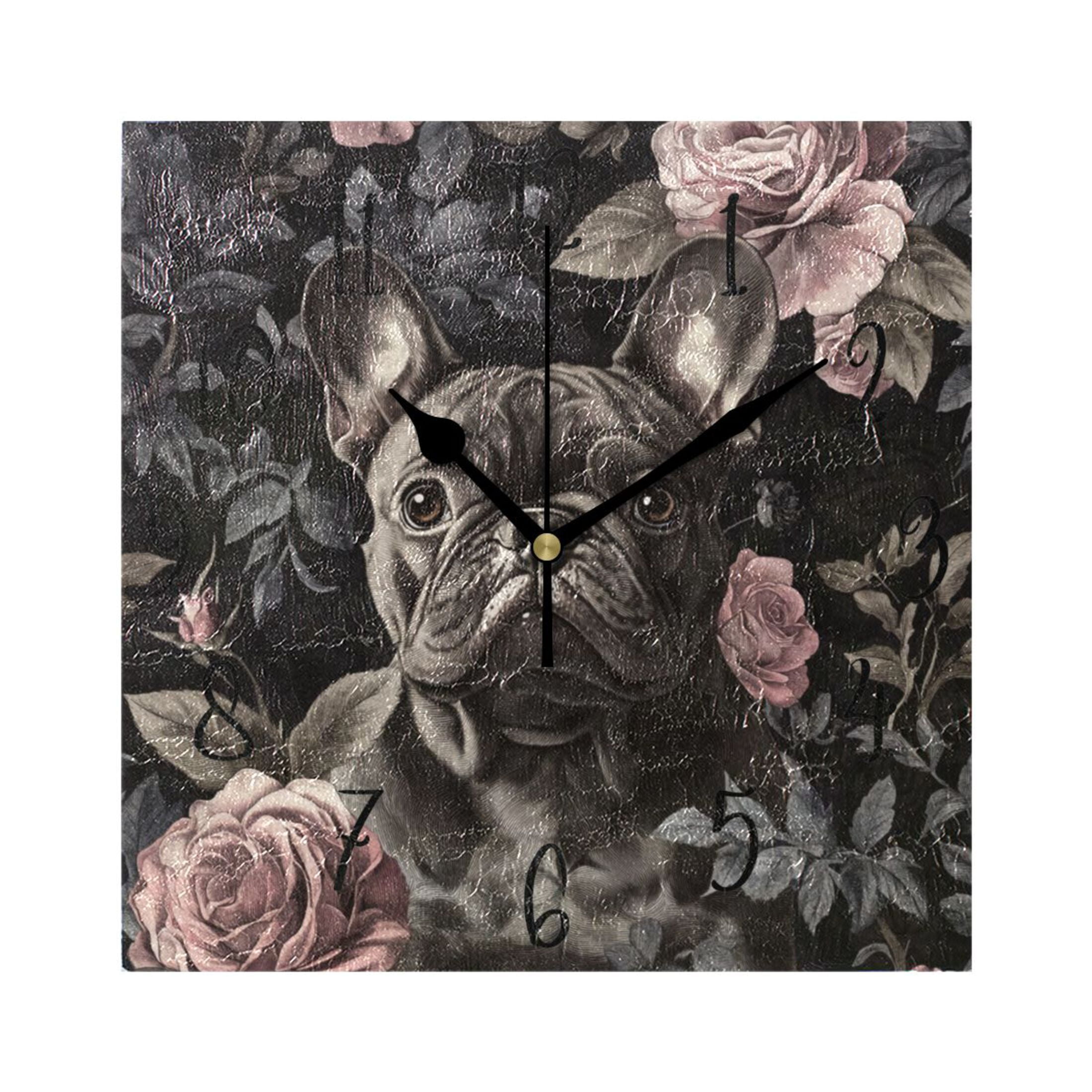 WOBOGO Gotland Ros Bulldog Pattern Wall Clock 7.78 Inch Battery ...