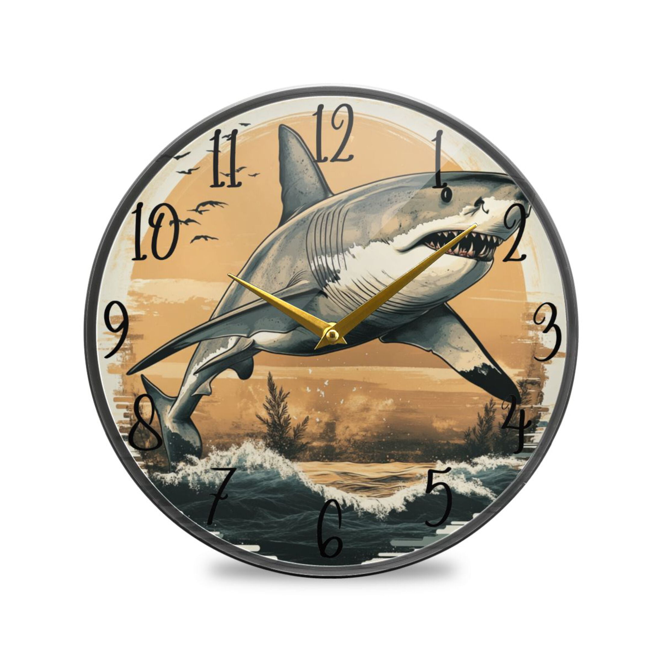 WOBOGO Great White Shark on The Oceans Illustration Acrylic Wall Clock ...