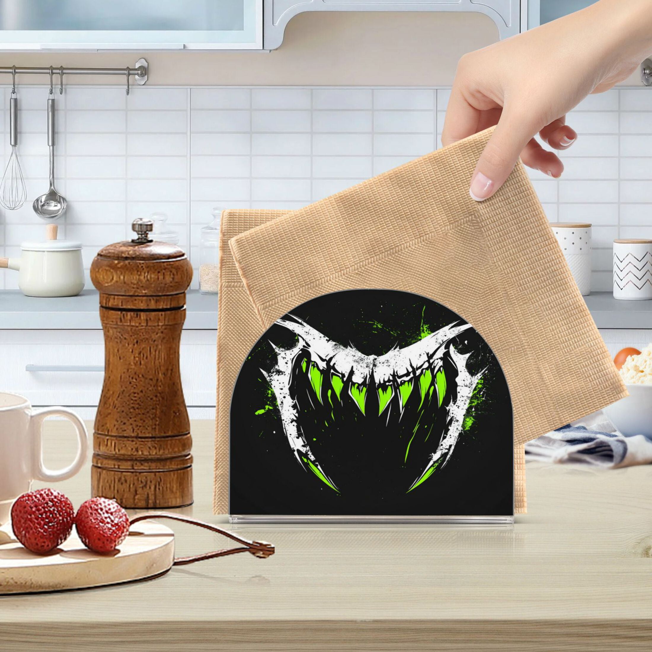 WOBOGO Green Fangs Clear Acrylic Napkin Holder 2 Pcs Kitchen Tissue ...