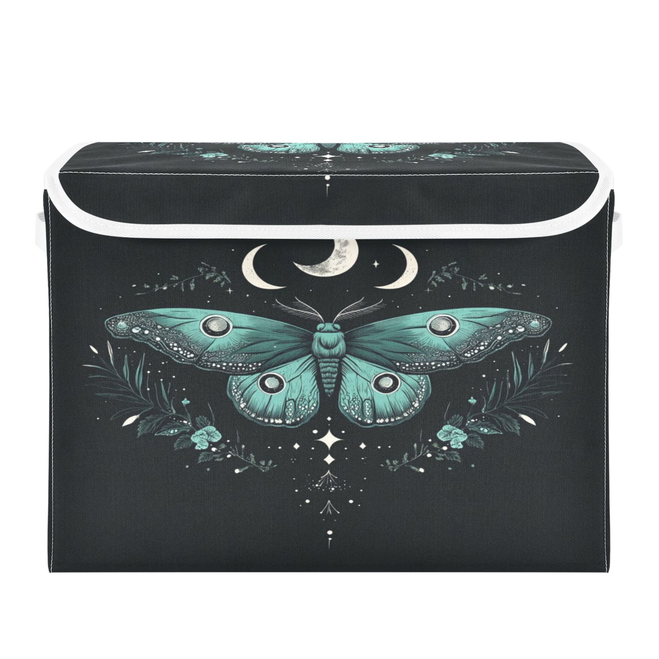 WOBOGO Green Moth Large Collapsible Storage Box Flip Lid Fabric ...