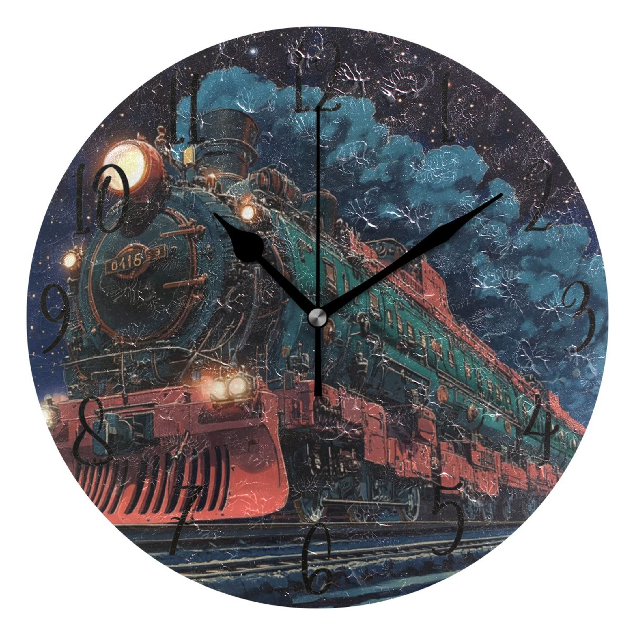 WOBOGO Green Train Wall Clock 10in Silent Mechanism Battery Operated ...