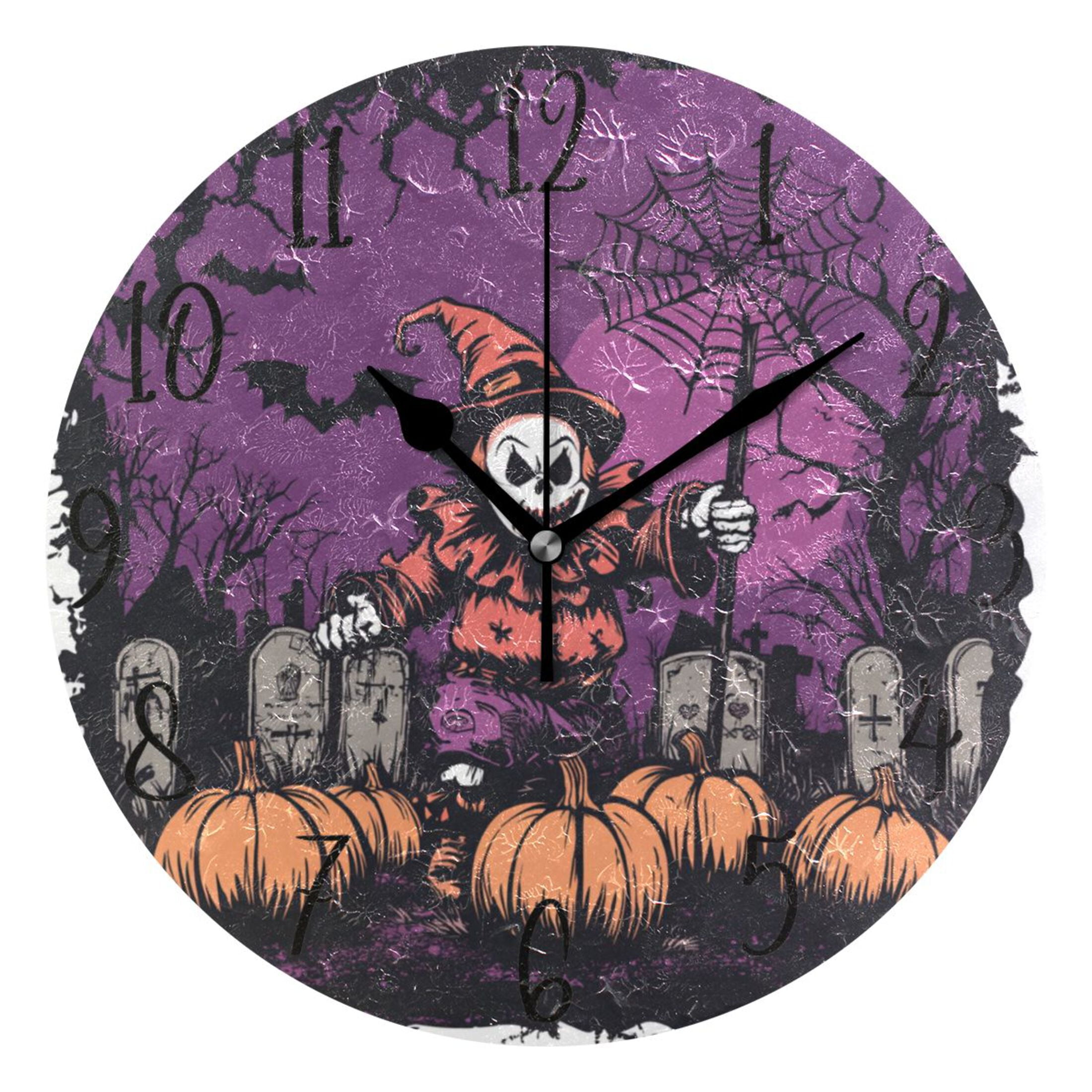 WOBOGO Halloween Clown Wall Clock 10in Silent Mechanism Battery ...