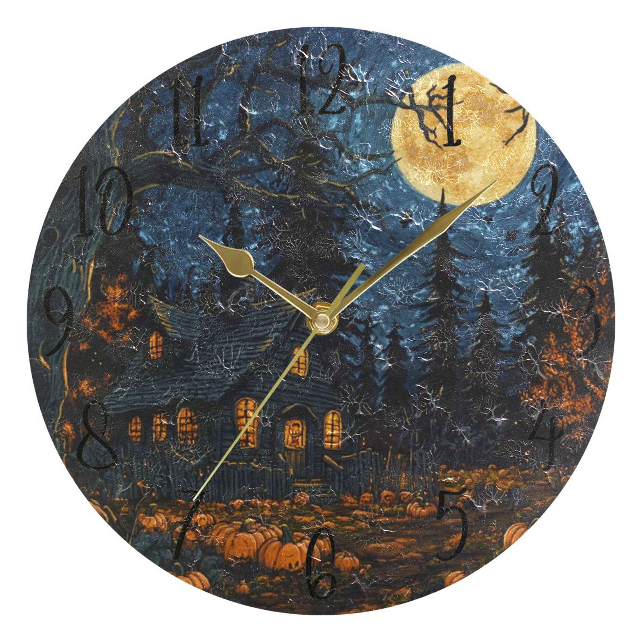 WOBOGO Halloween Decorated Cabin Wall Clock 10in Silent Mechanism ...