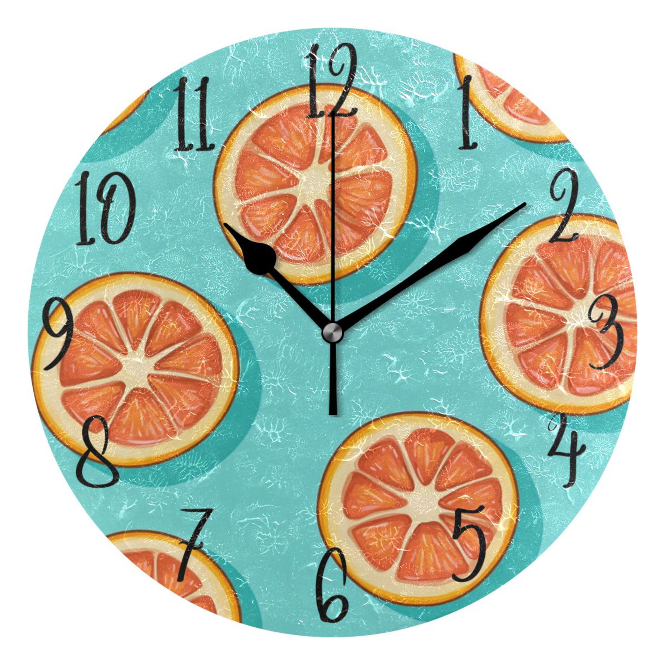 WOBOGO Halved Orange Pattern Wall Clock 10in Silent Mechanism Battery ...