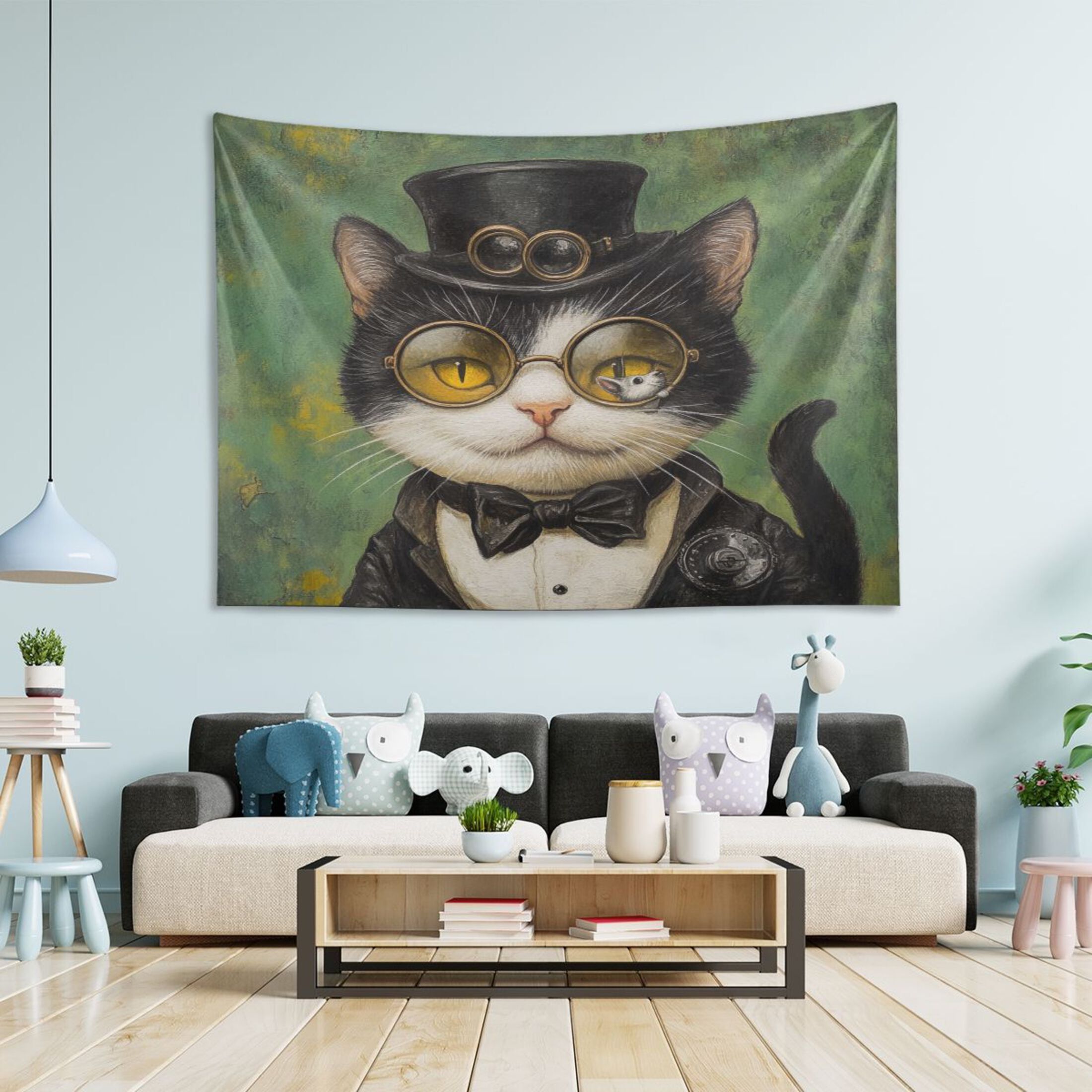 WOBOGO Handsome Milk Cow Cat Tapestry 60×40in Home Living Room Bedroom ...