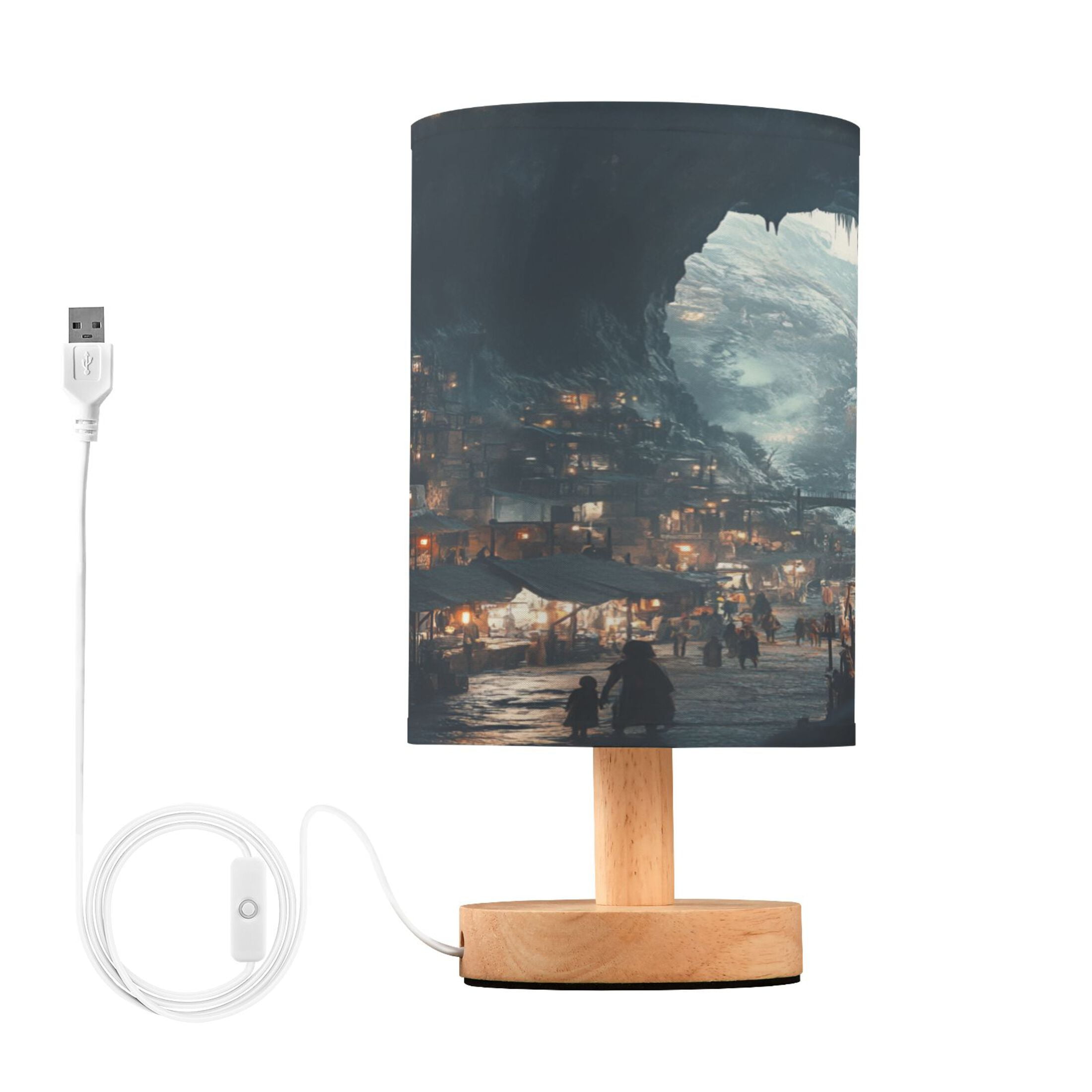 WOBOGO Homeless Lass Bedroom Table Lamp USB Power Connector Wooden Base ...