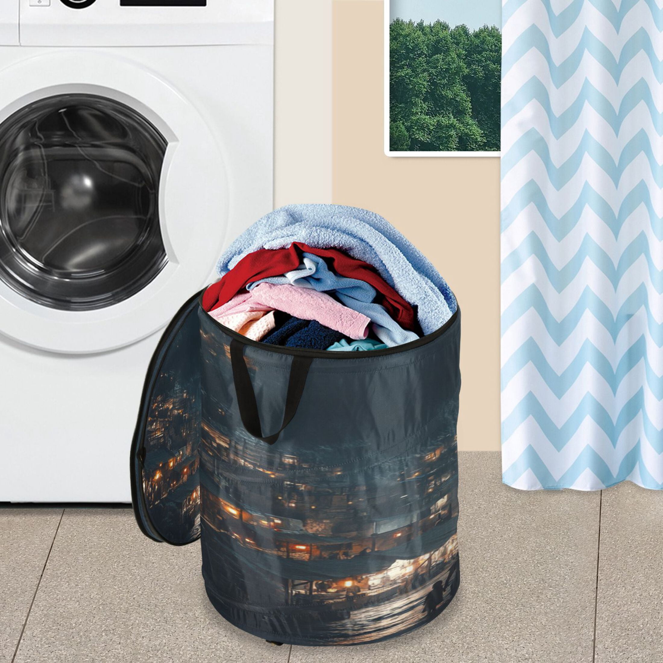 WOBOGO Homeless Lass Foldable Laundry Baskets with Carry Handle Zipper ...