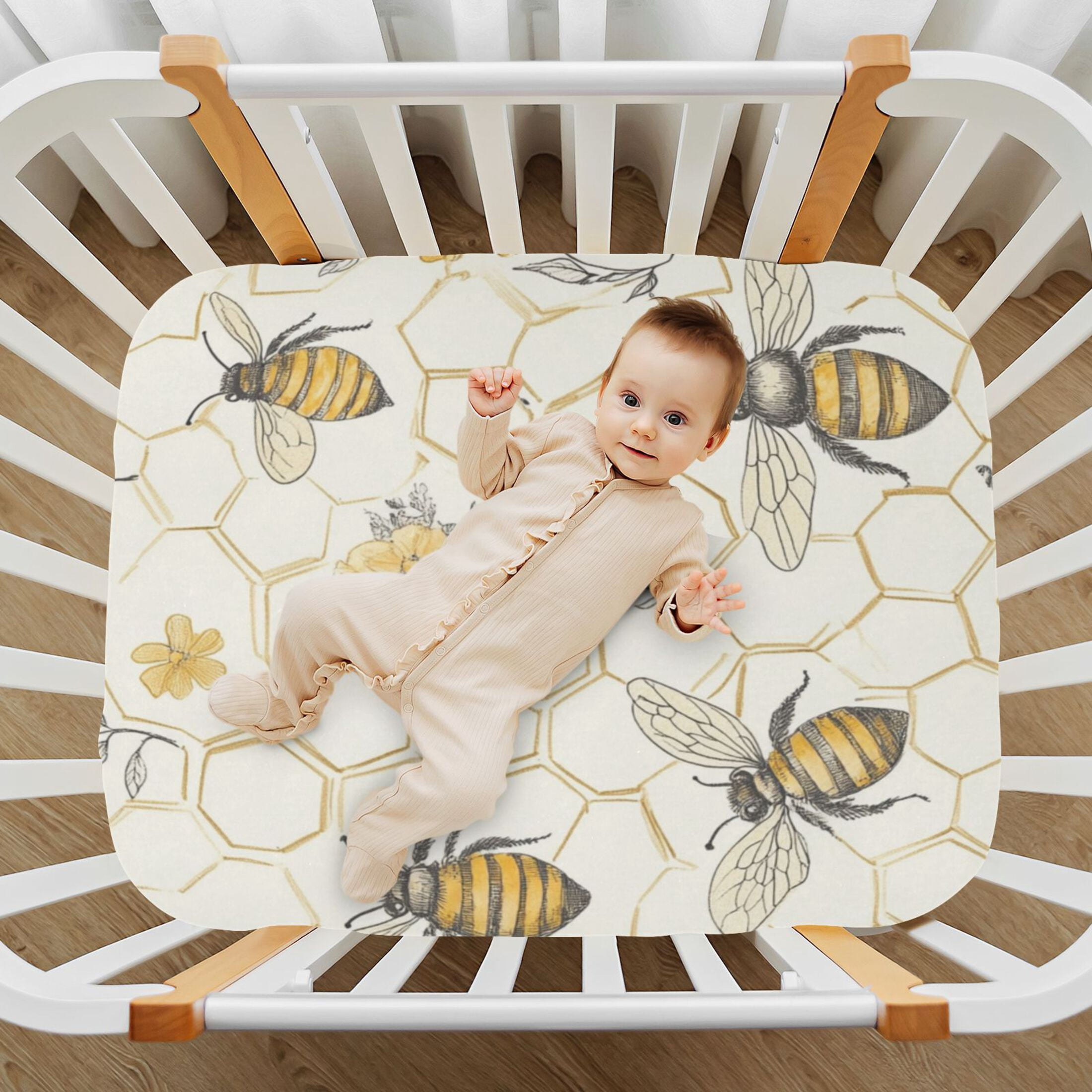 WOBOGO Honeycomb with Bees Pattern Baby Crib Sheets Super Soft ...