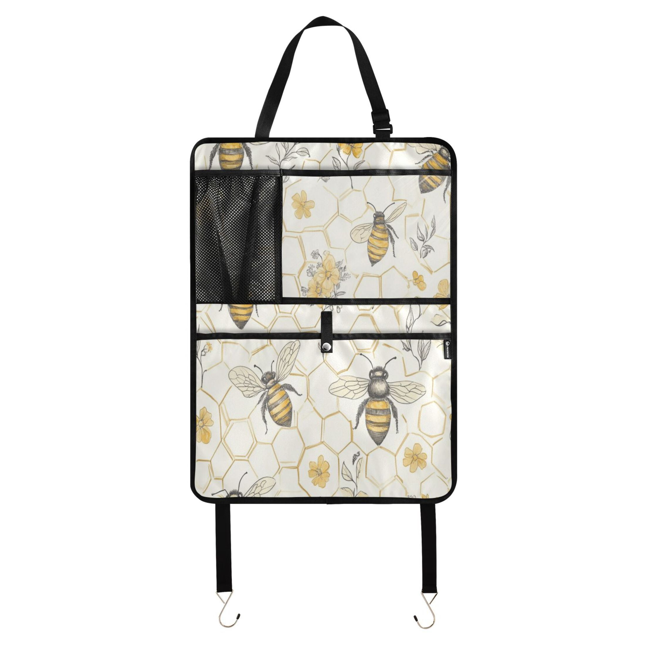 WOBOGO Honeycomb with Bees Pattern Backseat Car Organizer 2 PCS Footed ...
