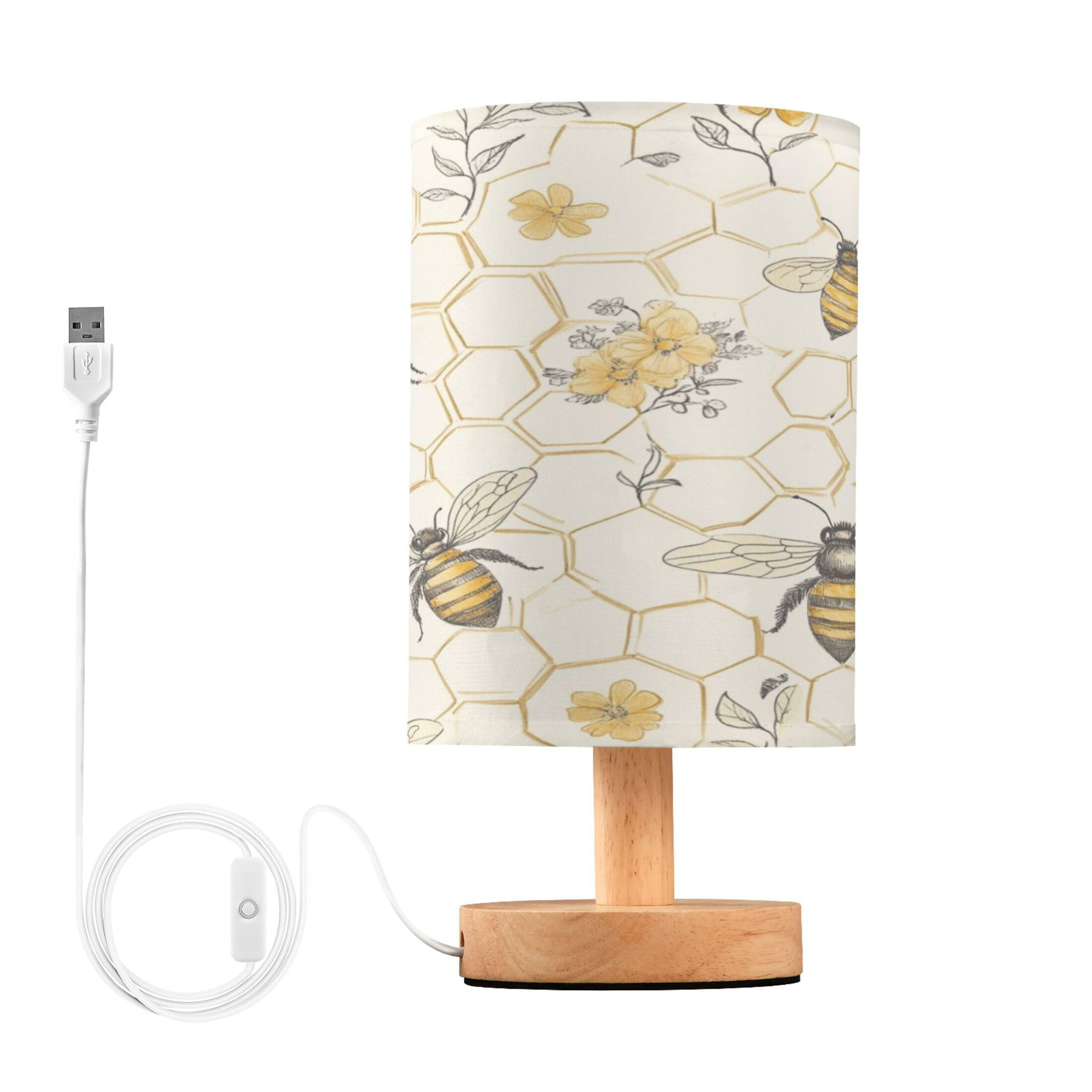 WOBOGO Honeycomb with Bees Pattern Bedroom Table Lamp USB Power ...