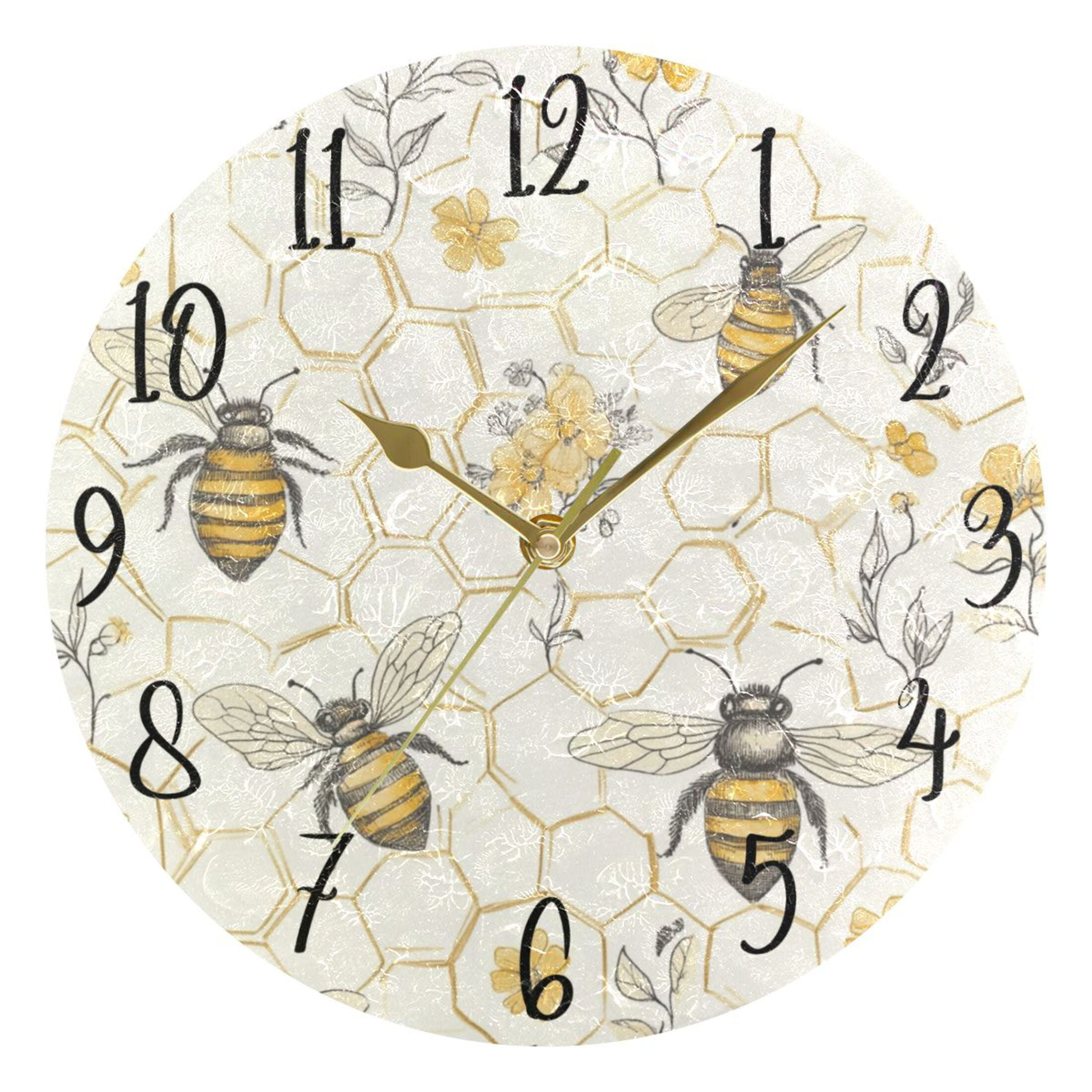 WOBOGO Honeycomb with Bees Pattern Wall Clock 10in Silent Mechanism ...
