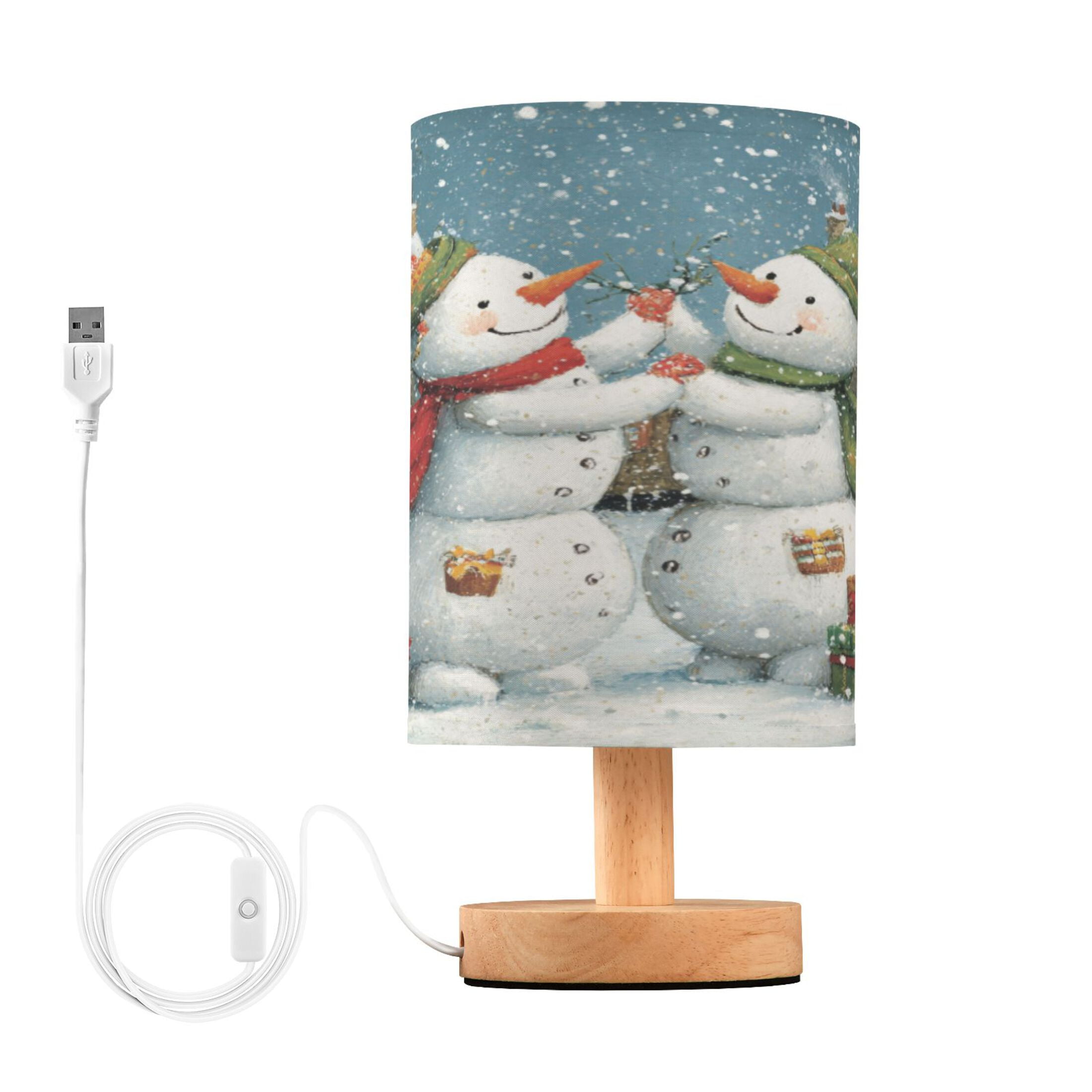 WOBOGO Hugging Snowmen Bedroom Table Lamp USB Power Connector Wooden ...