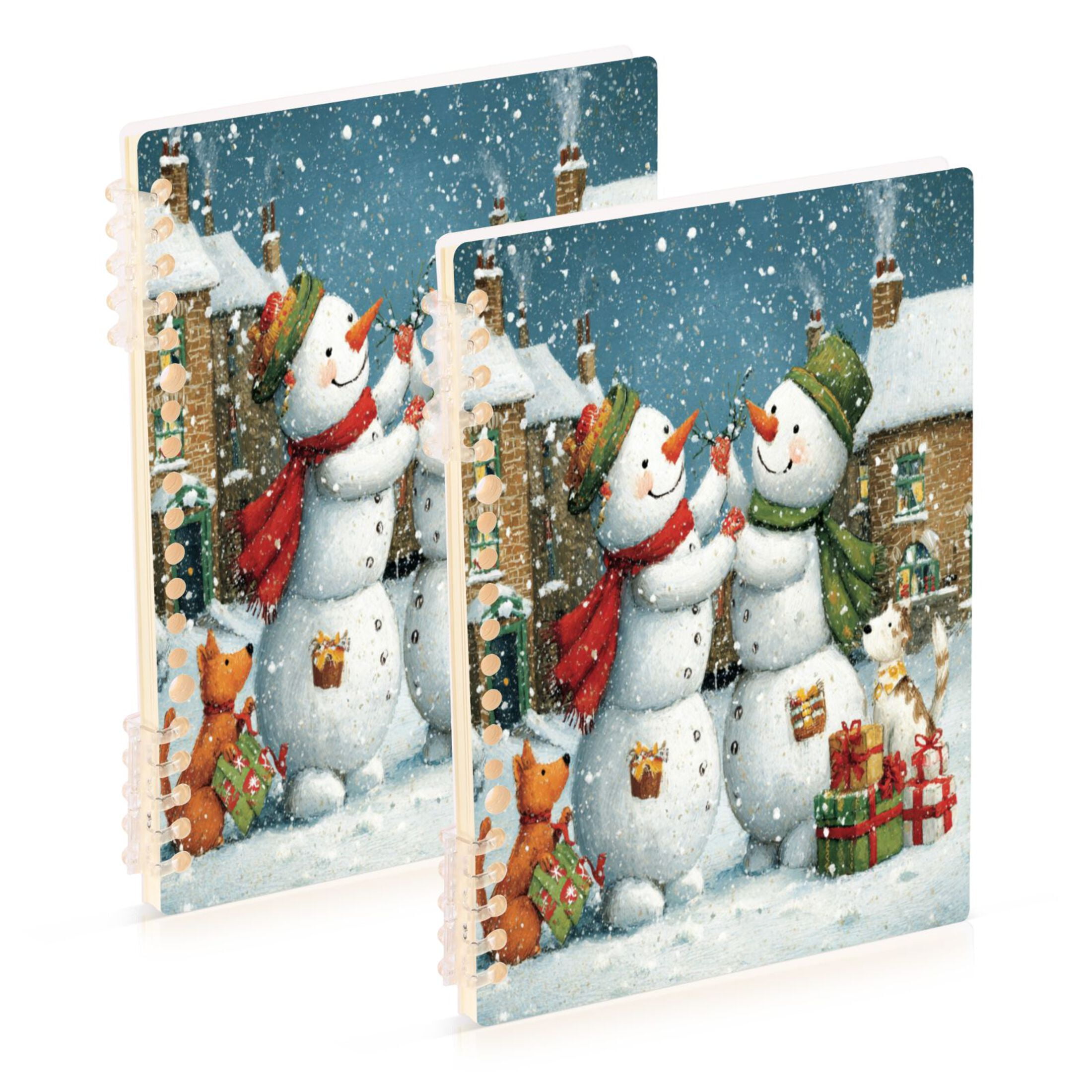 WOBOGO Hugging Snowmen Notebook College Horizontal Grid Paper Ink Spill ...