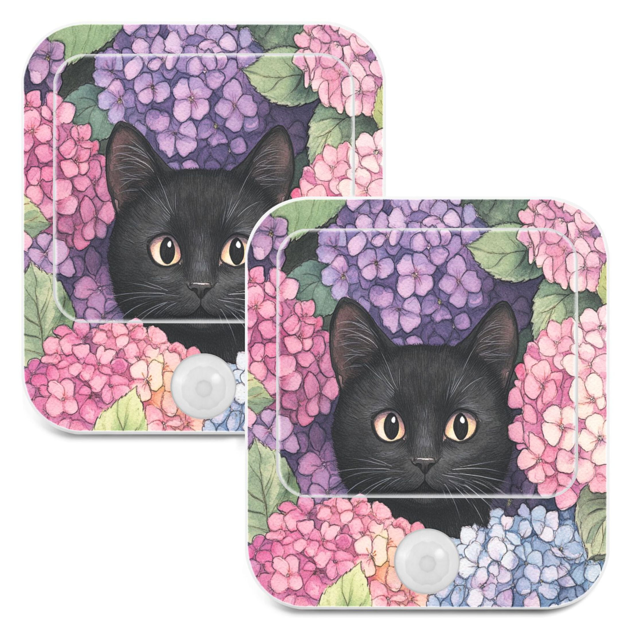WOBOGO Hydrangea Cat Night Light Lamp Set of 2 with Smart Sensor Dusk ...