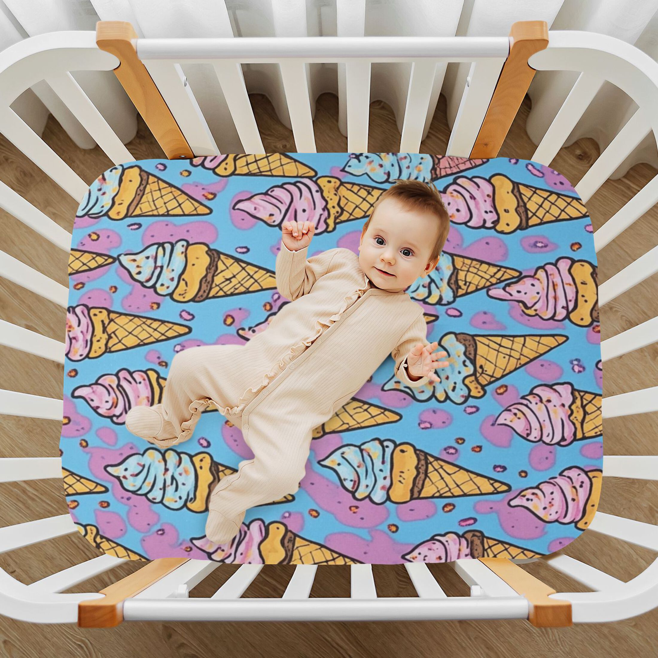WOBOGO Ice Cream Cones Cartoon Patterns Baby Crib Sheets Super Soft ...