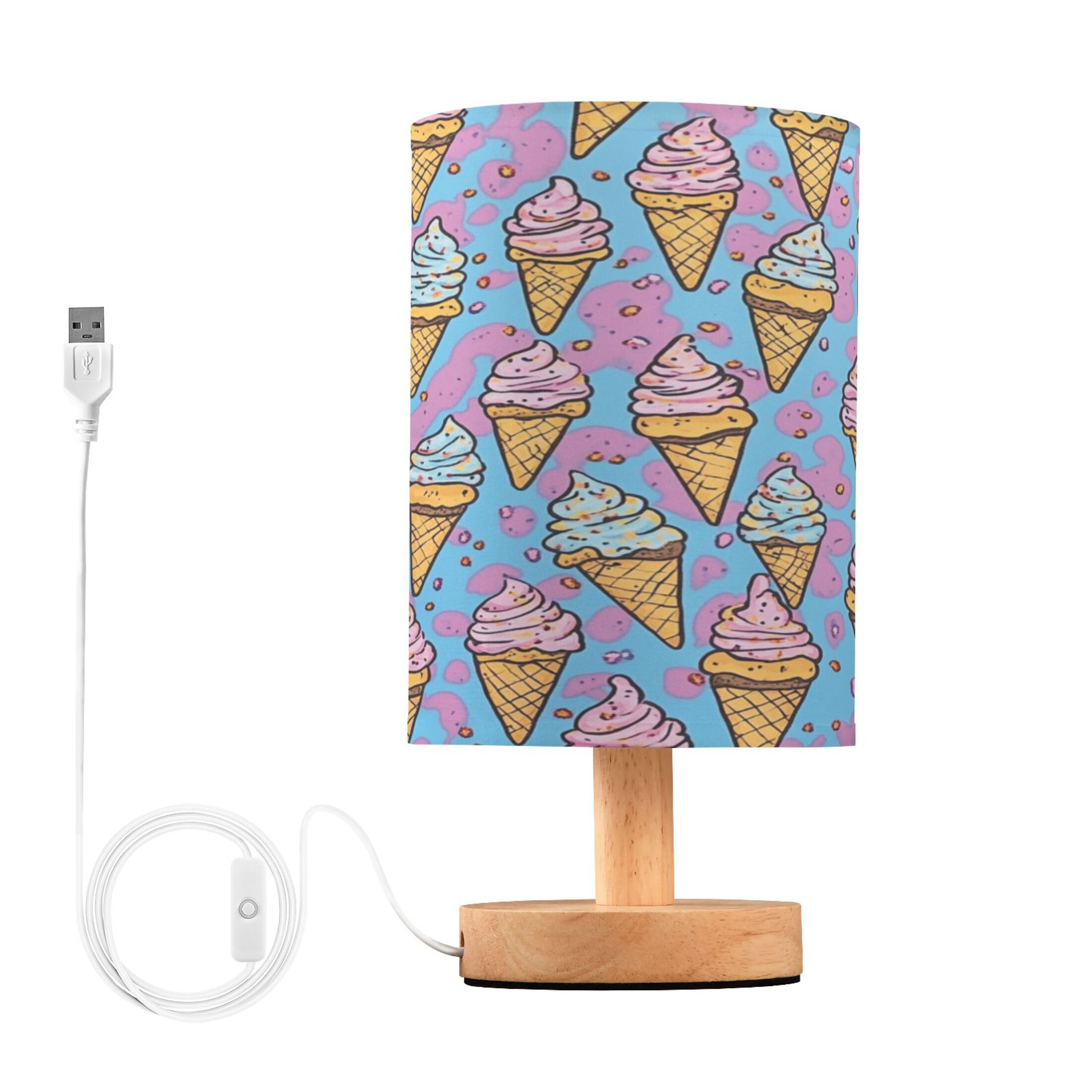 WOBOGO Ice Cream Cones Cartoon Patterns Bedroom Table Lamp USB Power ...