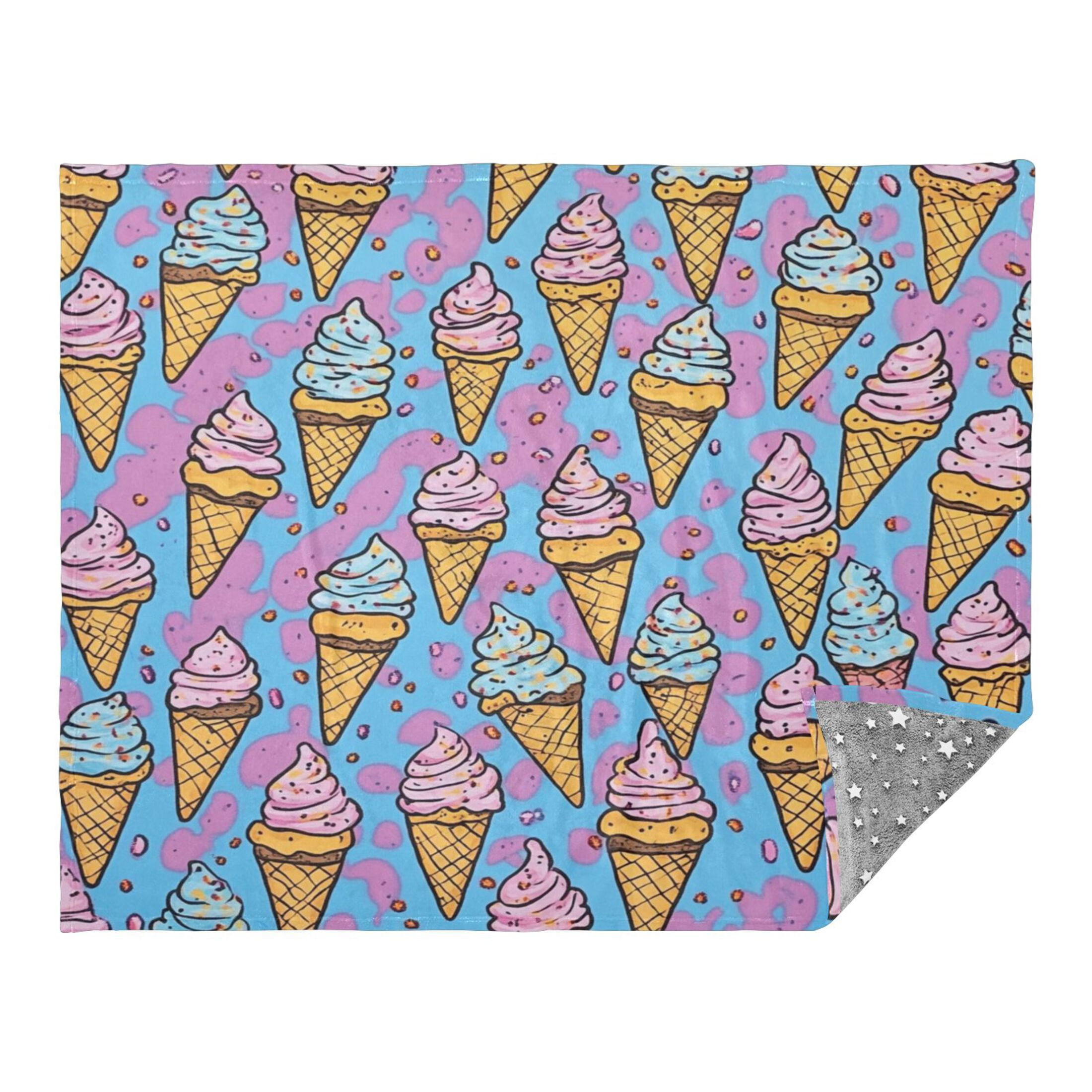 WOBOGO Ice Cream Cones Cartoon Patterns Facecloth Blanket Fluorescent ...