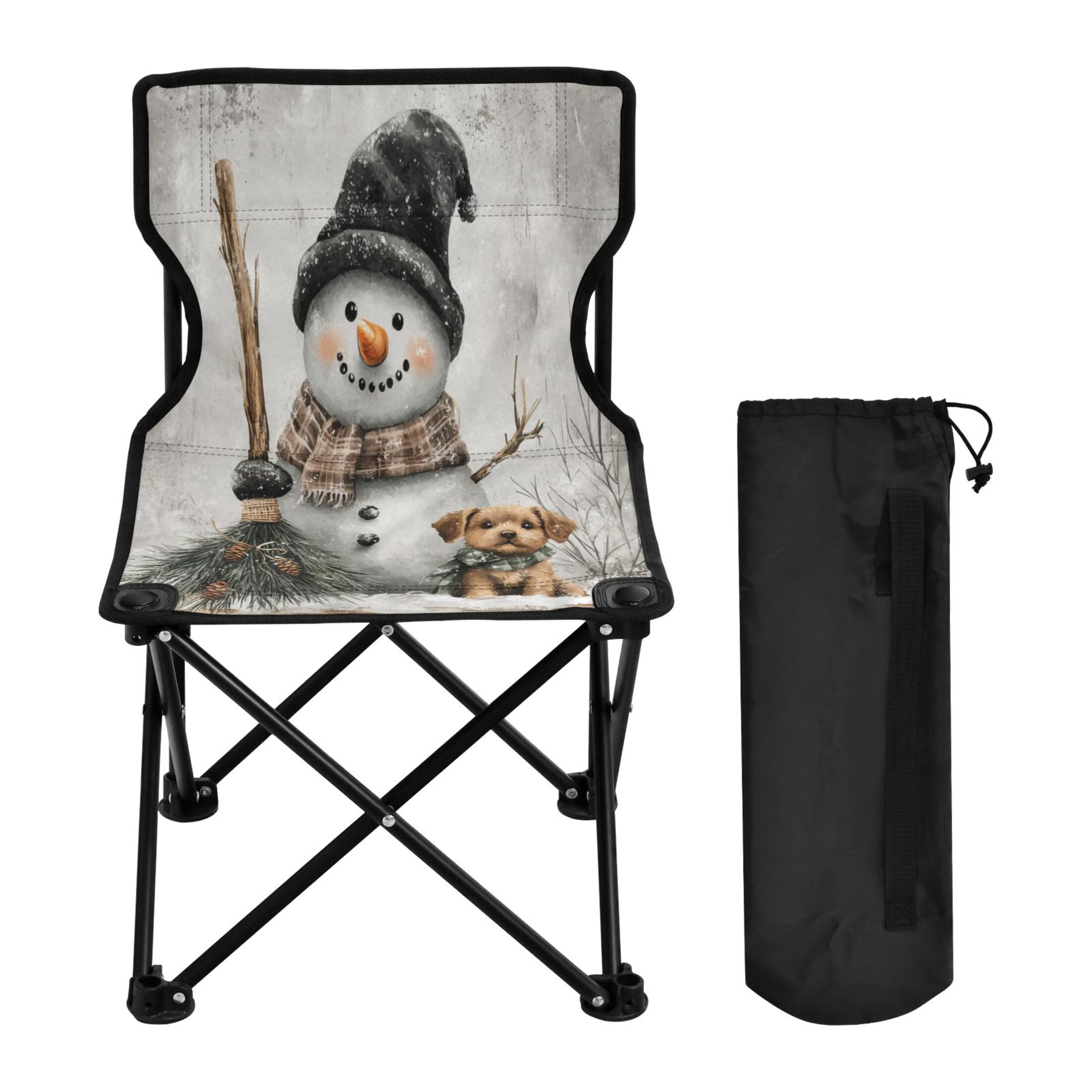 WOBOGO Illustrated Snowman and A Little Brown Dog Camping Chair ...