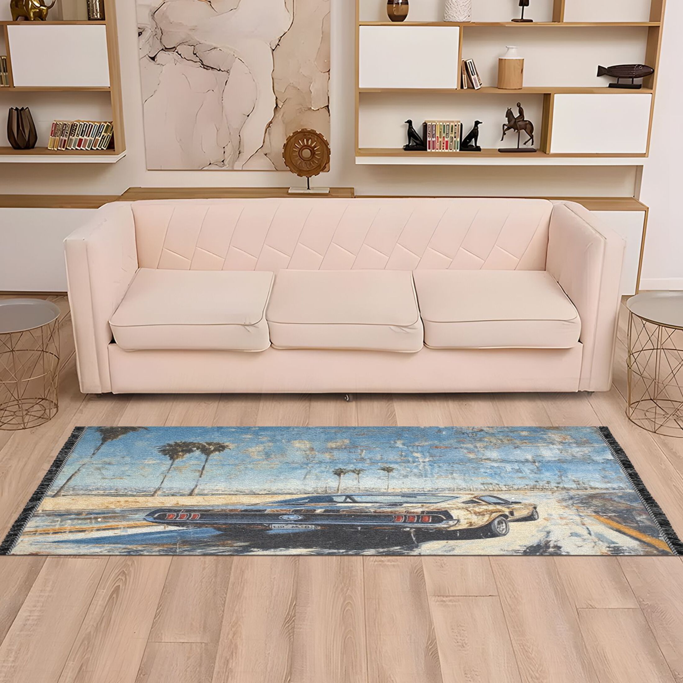 WOBOGO Illustration Of A Car on The Highway Bedside long rug delicate ...