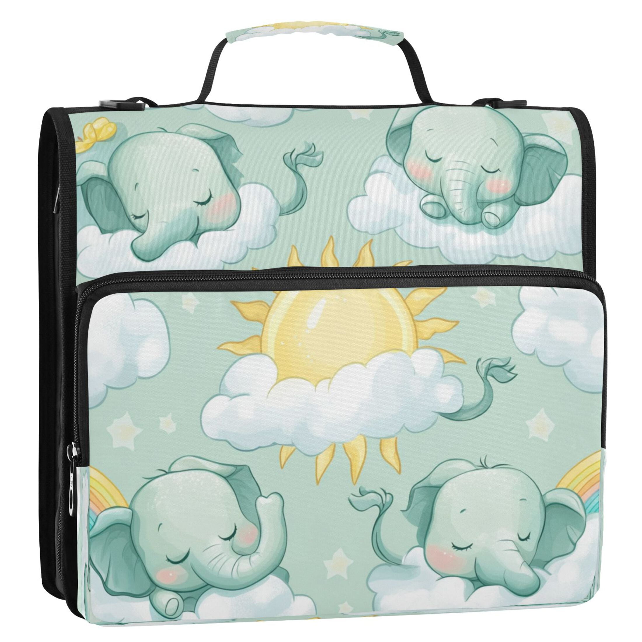 WOBOGO Illustration Of Cartoon Sleeping Baby Elephants Ring Binder Bag ...