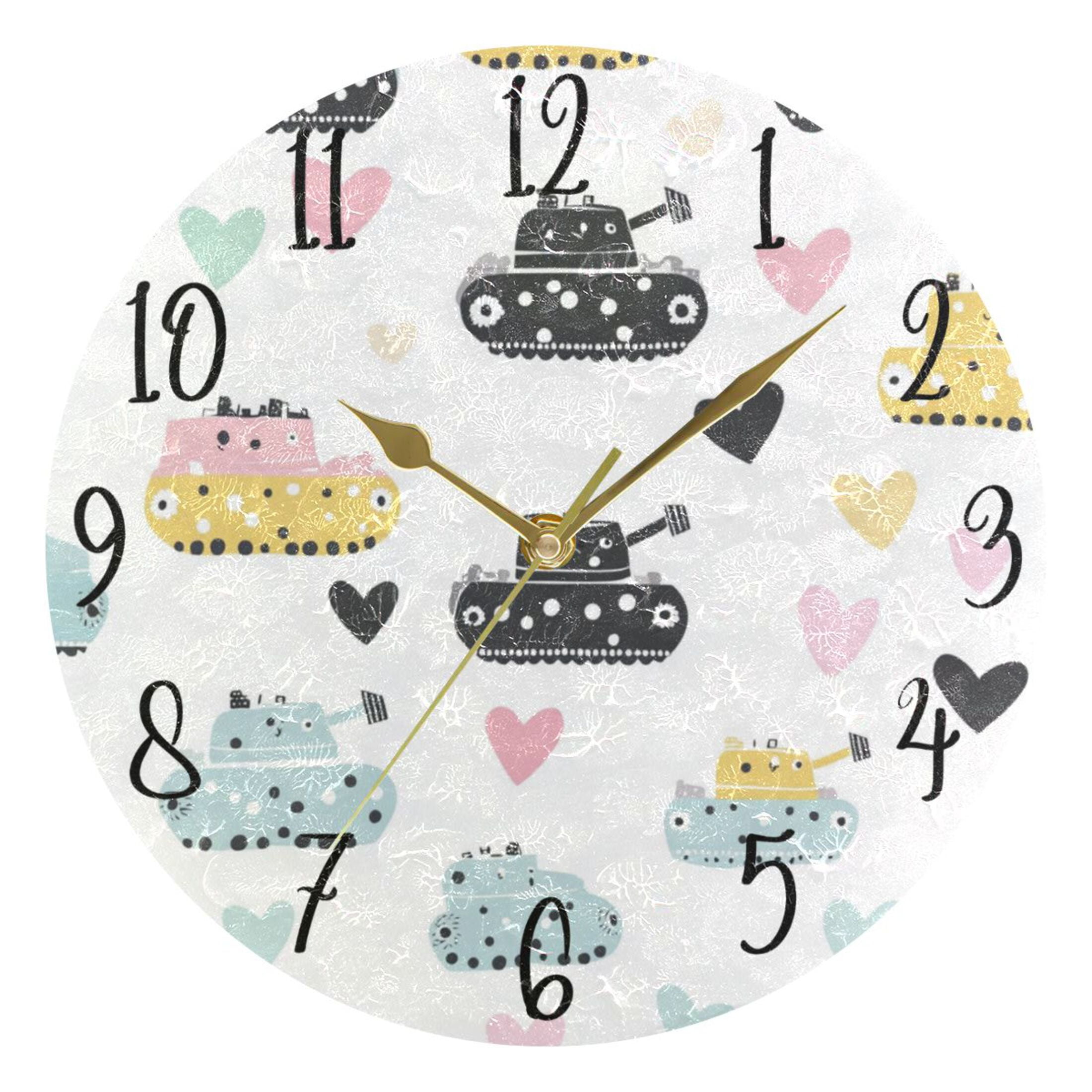 WOBOGO Illustration Of Colorful Cute Tanks Wall Clock 10in Silent ...