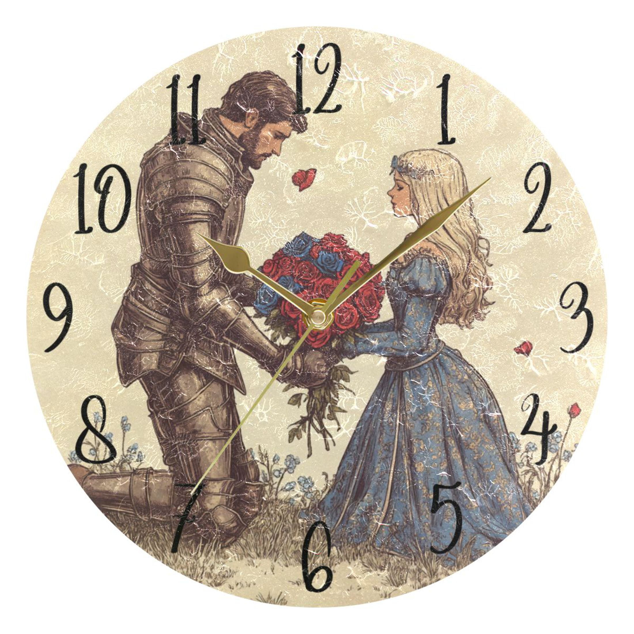 WOBOGO Illustration Of Knight Sending Flowers To Princess Wall Clock ...
