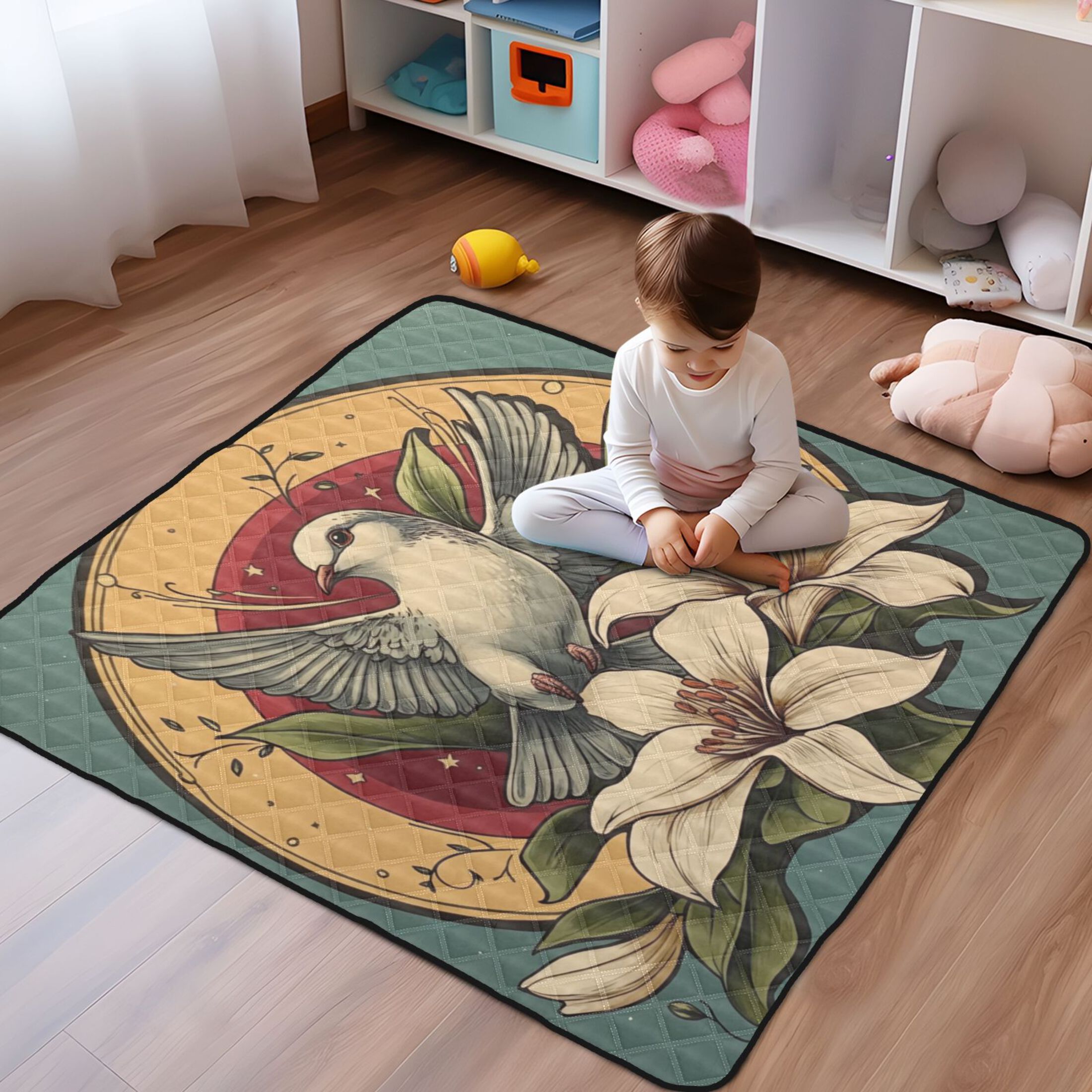 WOBOGO Illustration Of A Dove Of Peace with White Lily Baby Playmats ...