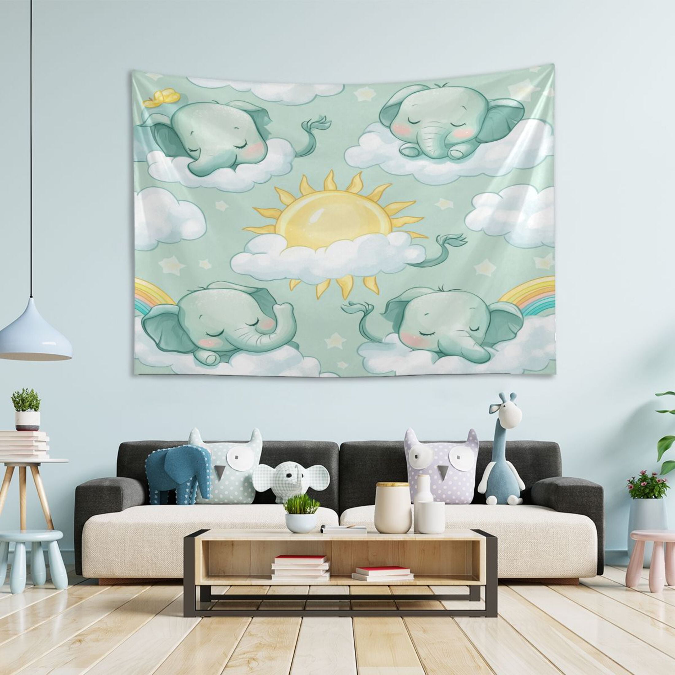 WOBOGO Illustration Of Cartoon Sleeping Baby Elephants Tapestry 90×60in ...