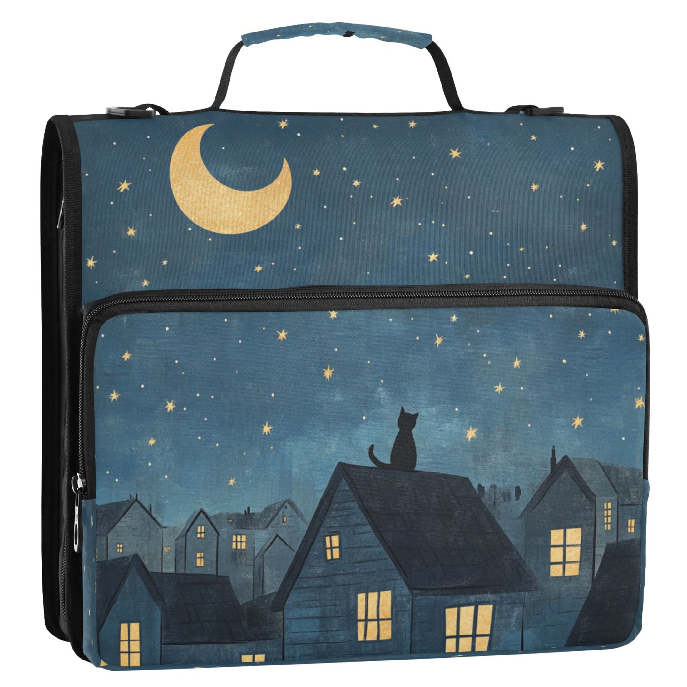WOBOGO Illustration Of Cat Sitting on Roof Ring Binder Bag 1.5in Folder ...