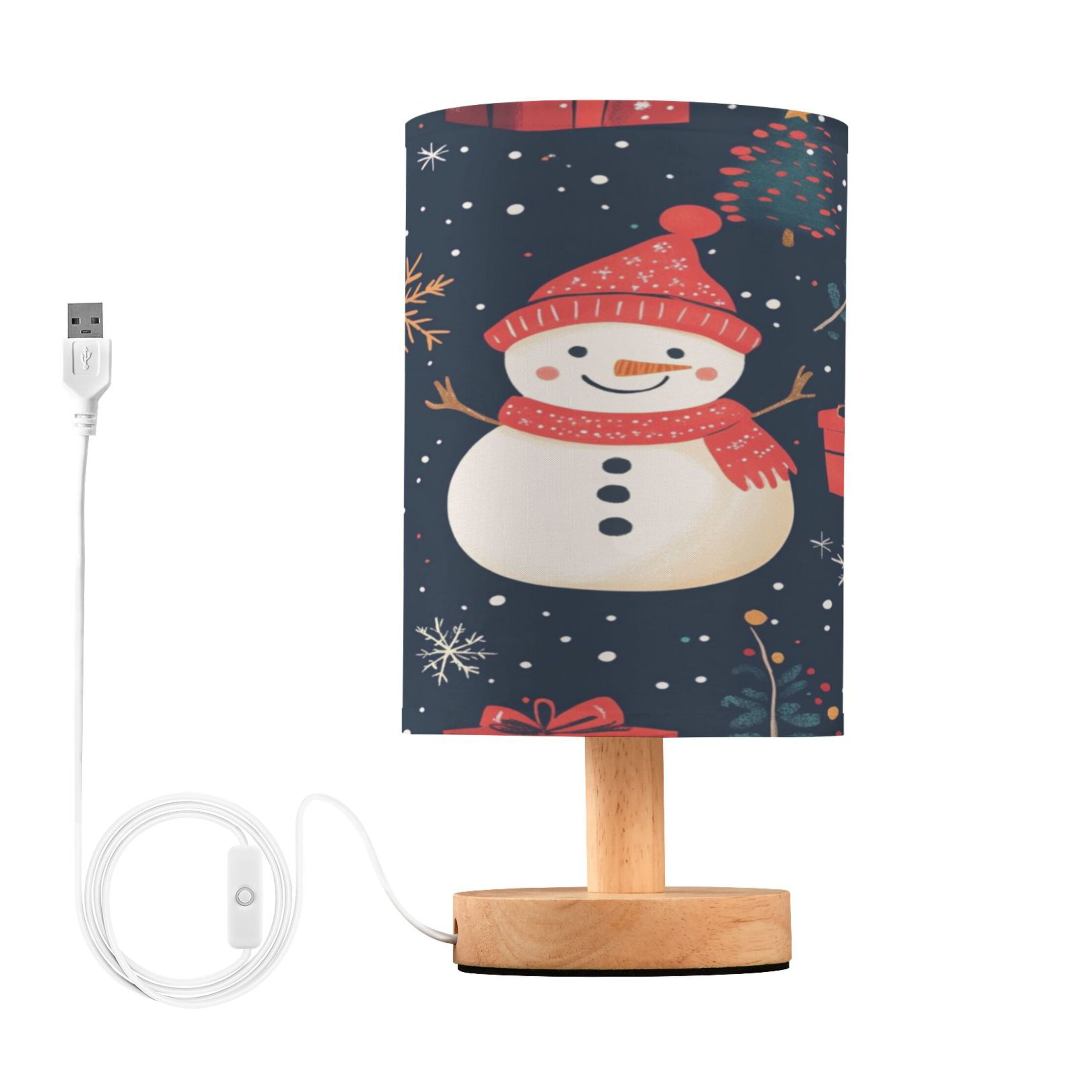 WOBOGO Illustration Of Christmas Snowman and Trees Bedroom Table Lamp ...