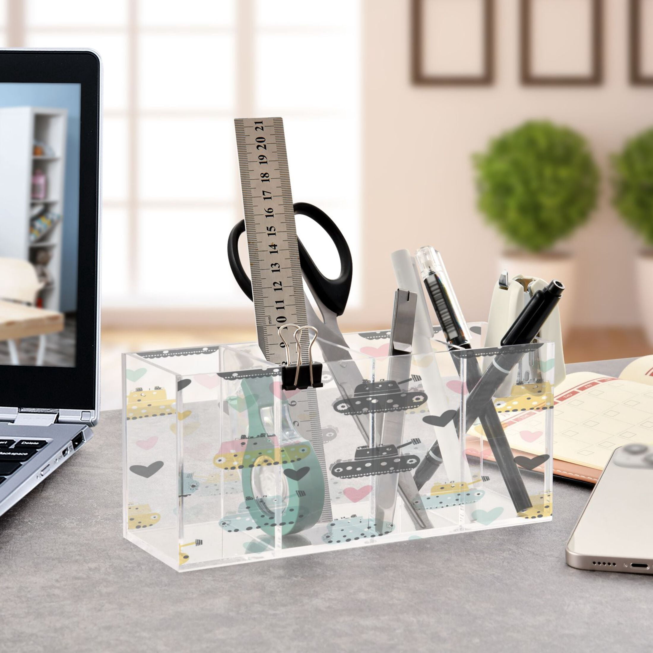 WOBOGO Illustration Of Colorful Cute Tanks Acrylic Pen Holder 4 ...