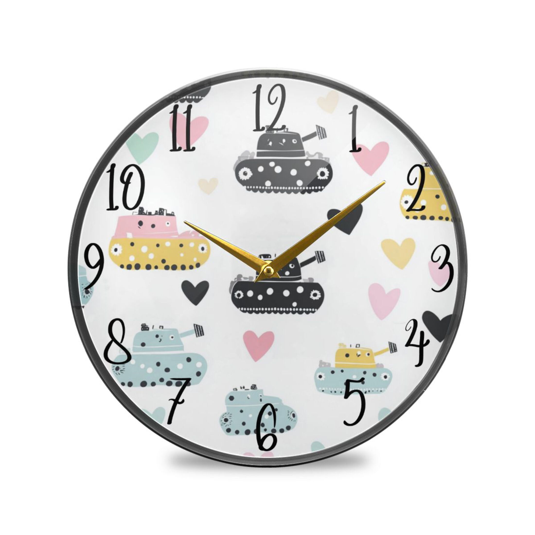 WOBOGO Illustration Of Colorful Cute Tanks Acrylic Wall Clock Battery ...