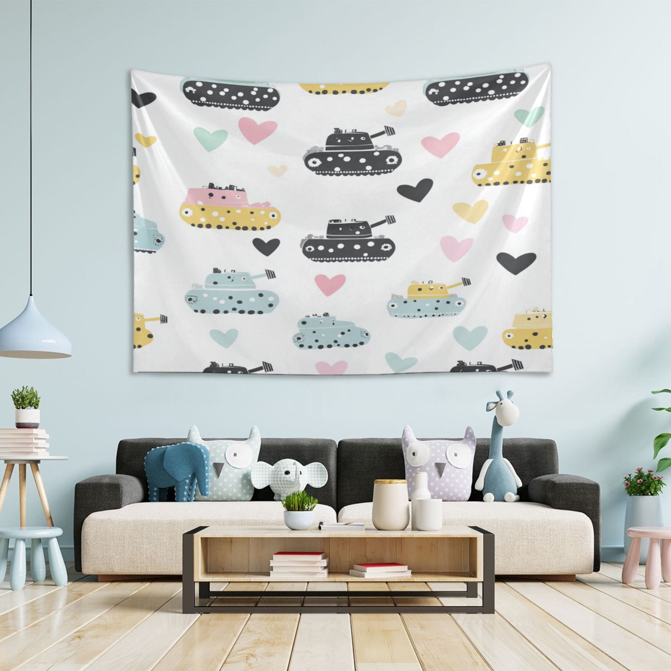 WOBOGO Illustration Of Colorful Cute Tanks Tapestry 60×51in Home Living ...