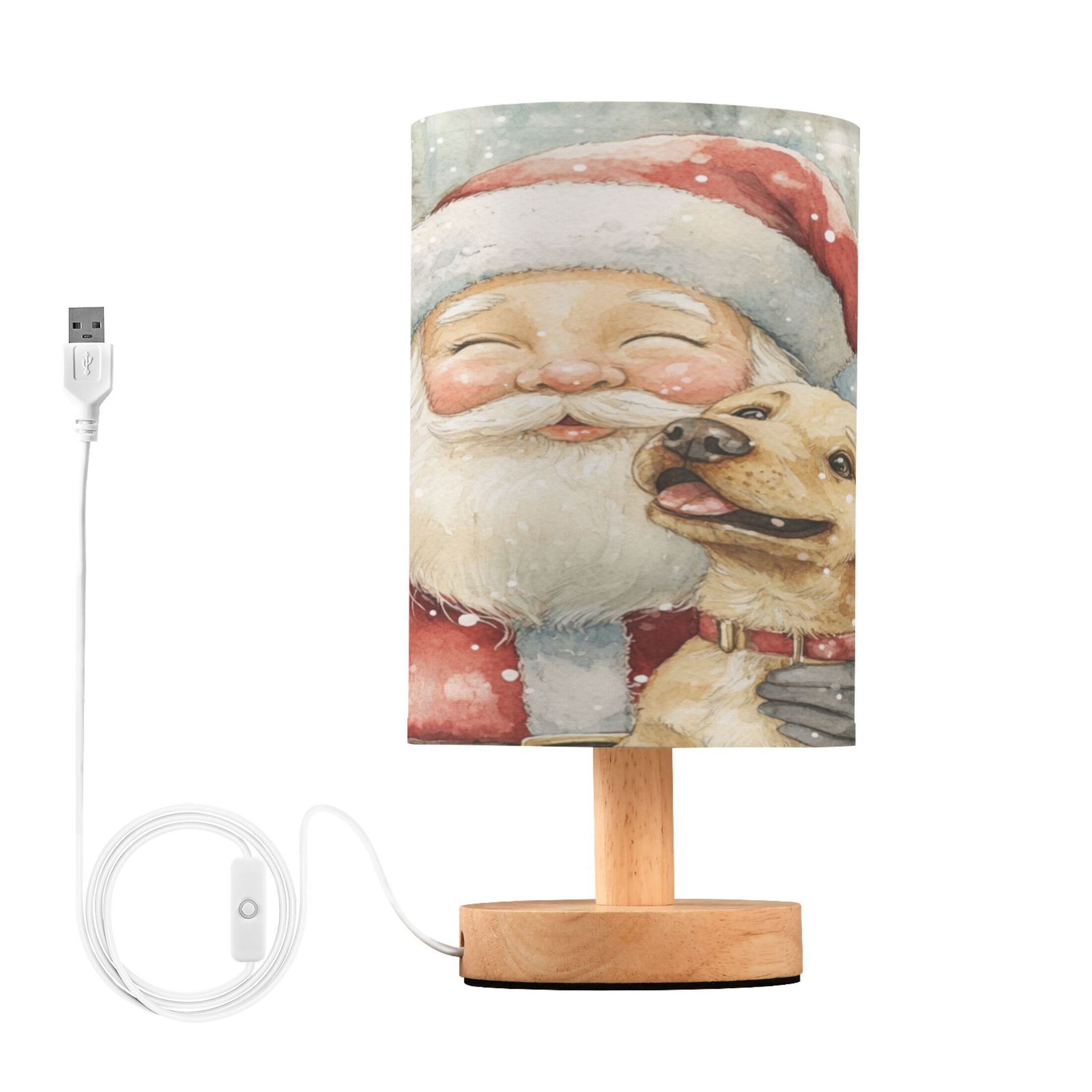 WOBOGO Illustration Of Santa Claus with A Dog Bedroom Table Lamp USB ...