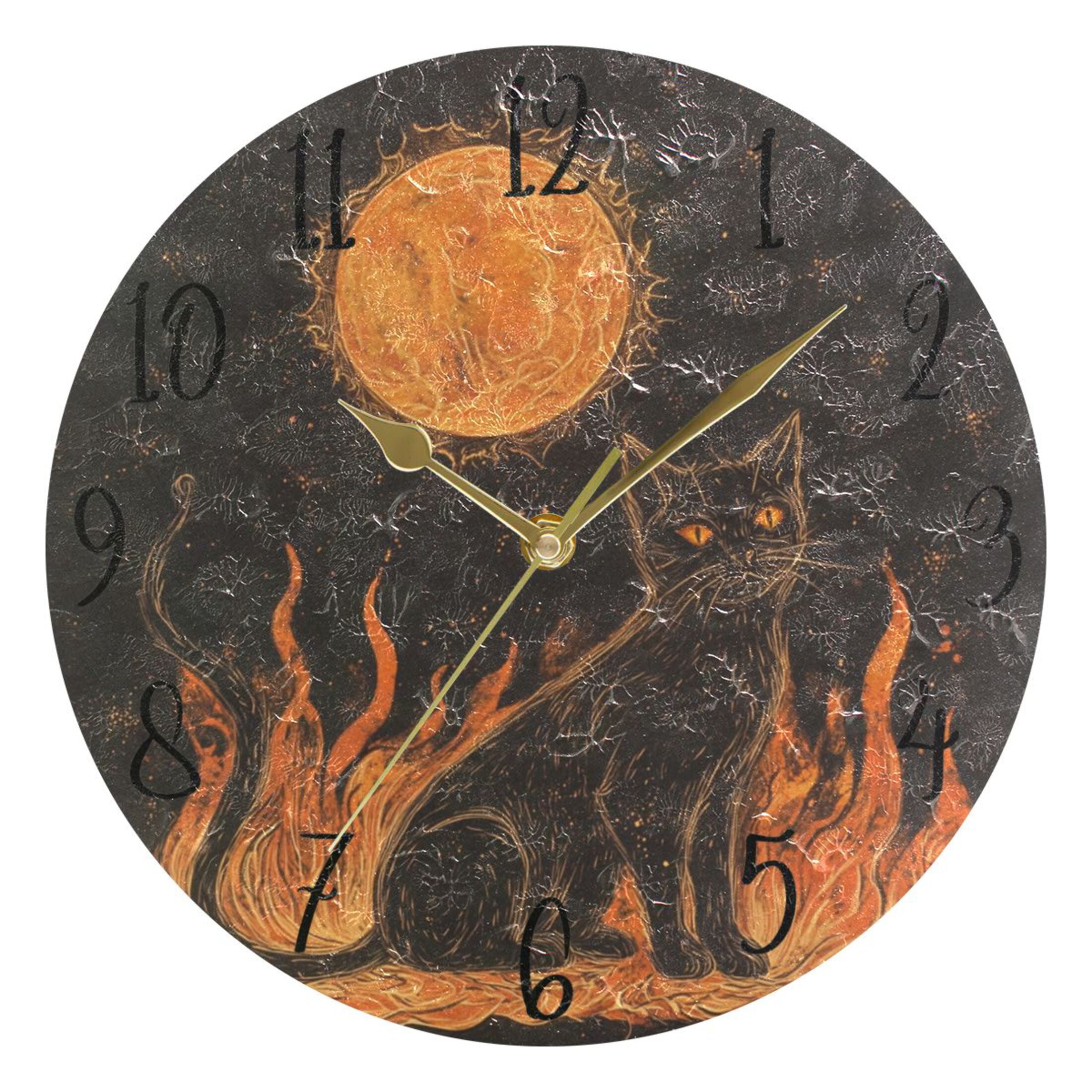 WOBOGO Inferno Feline Illuminated Folio Wall Clock 10in Silent ...