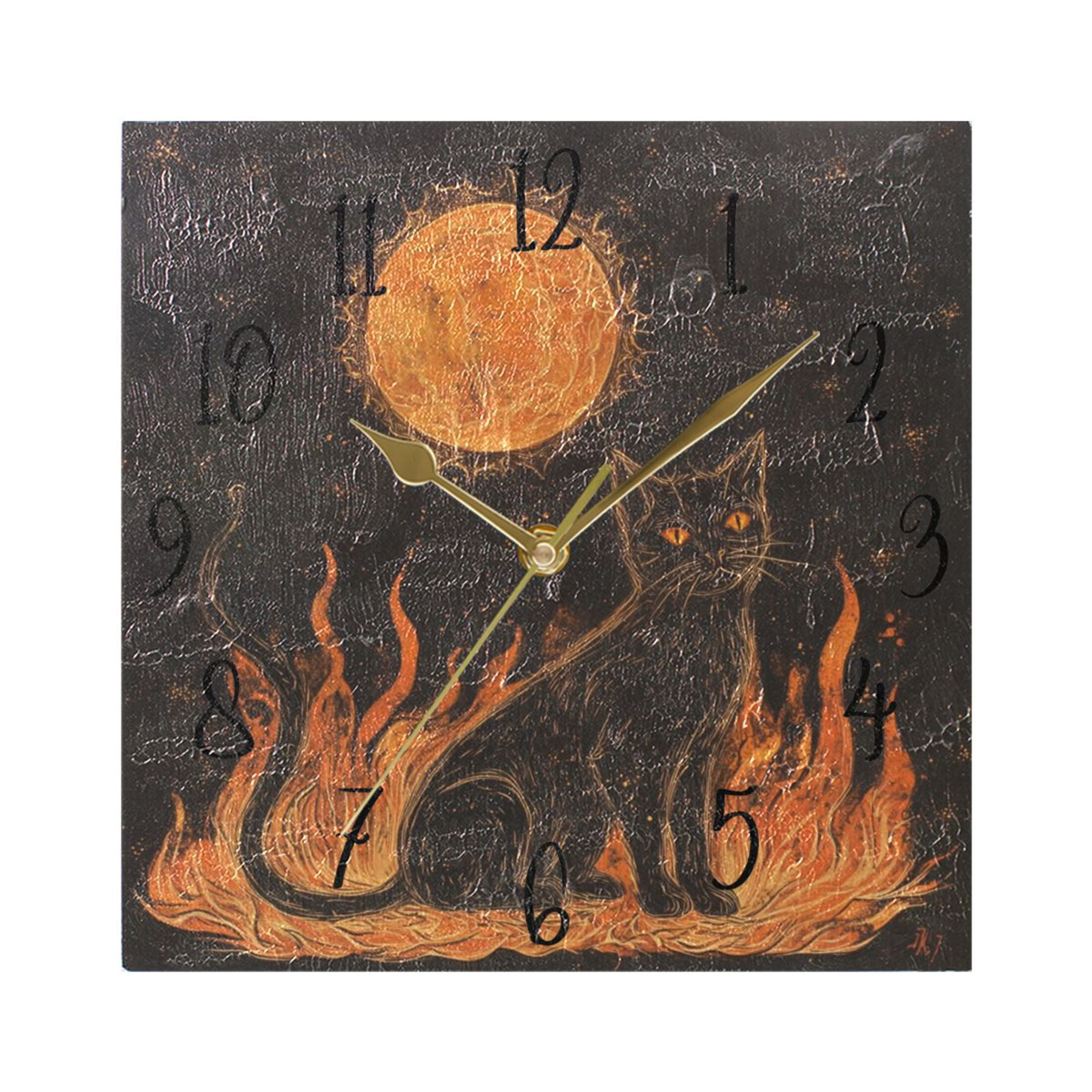 WOBOGO Inferno Feline Illuminated Folio Wall Clock 7.78 Inch Battery ...