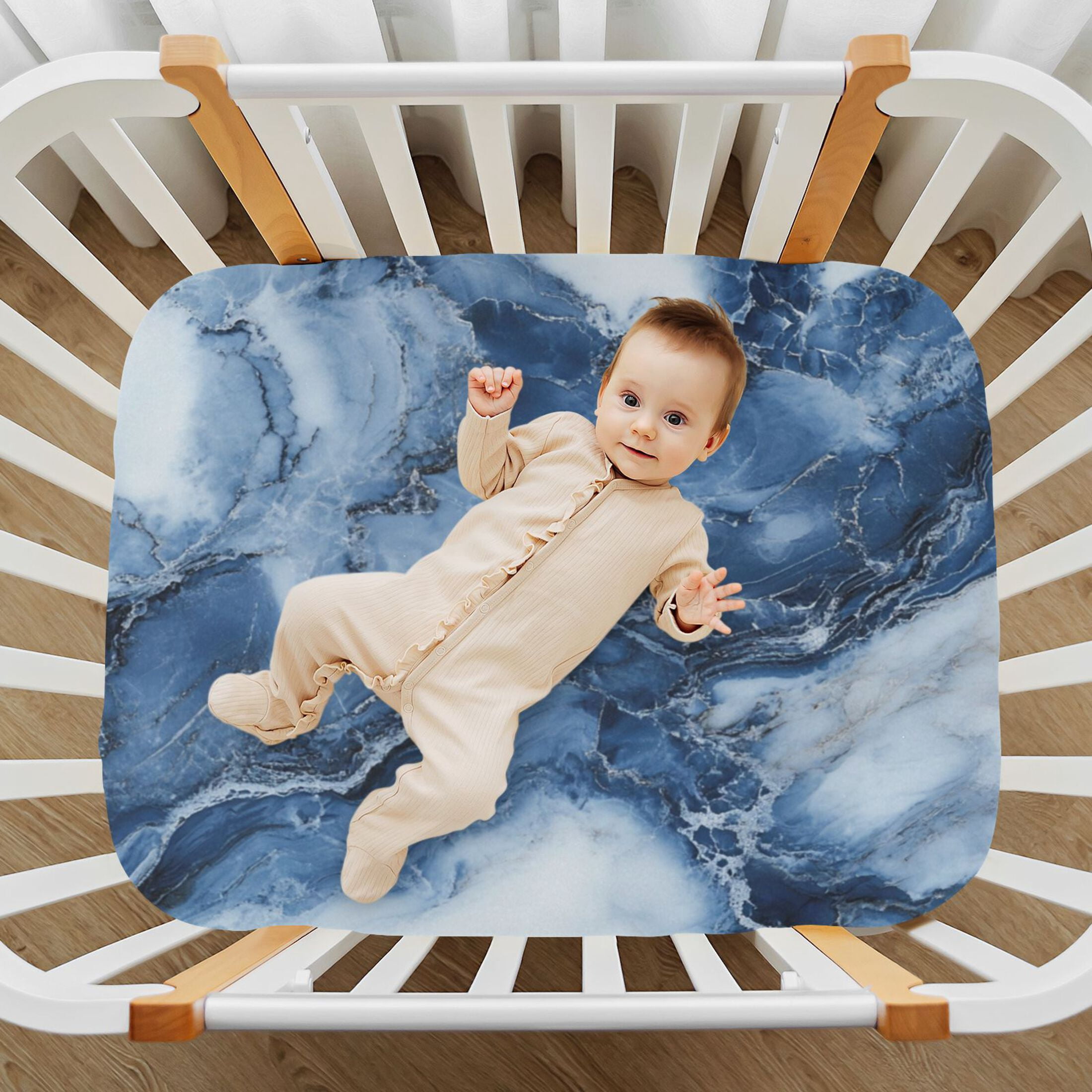 WOBOGO Ink Blue White Marble Baby Crib Sheets Super Soft Microfiber ...