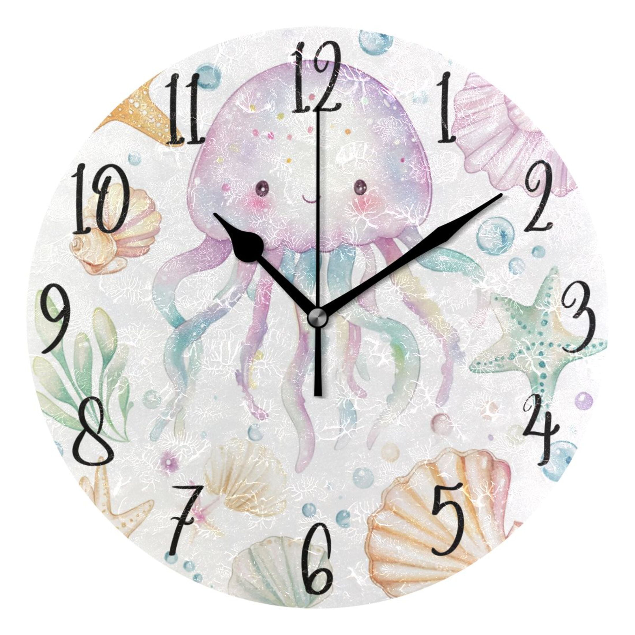 WOBOGO Jellyfish Shell Figure Wall Clock 10in Silent Mechanism Battery ...