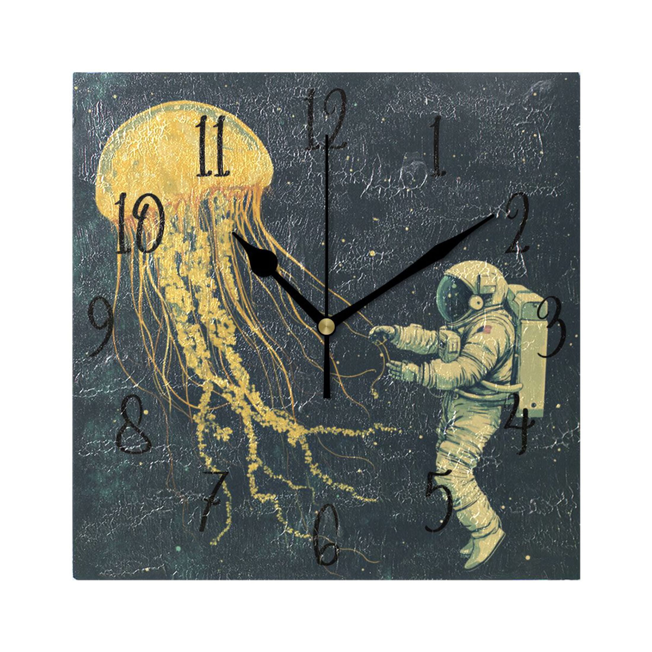 WOBOGO Jellyfish and Astronaut Wall Clock 7.78 Inch Battery Operated ...