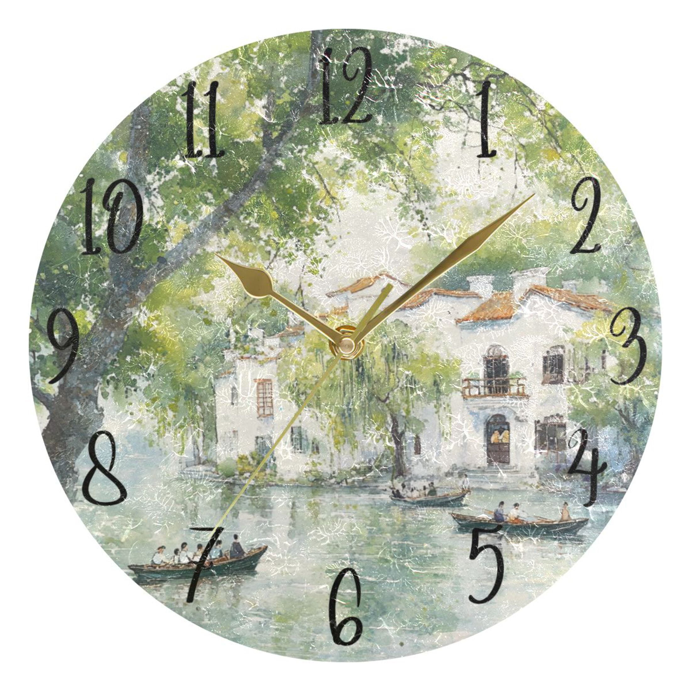 WOBOGO Jiangnan Scenery Wall Clock 10in Silent Mechanism Battery ...