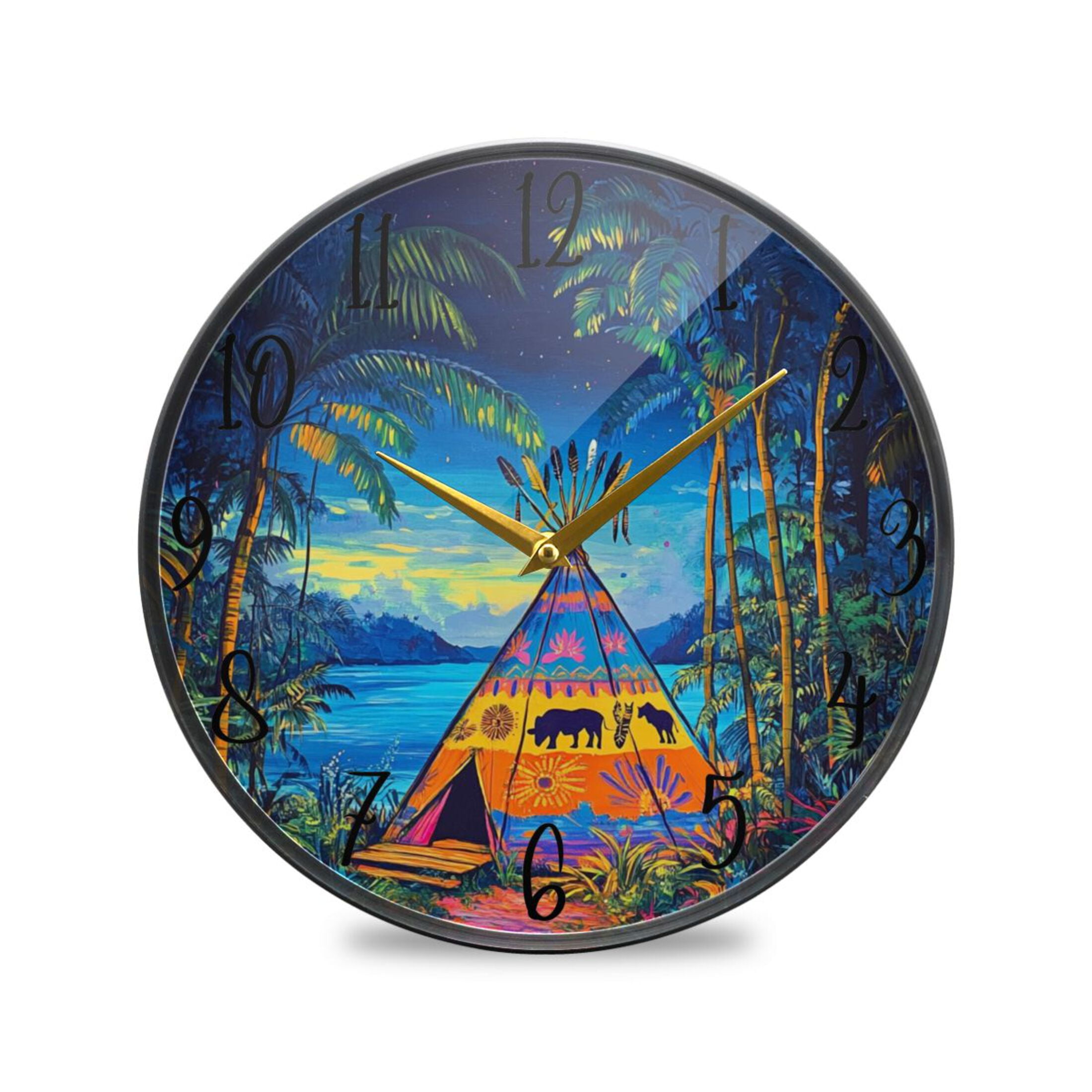 WOBOGO Jungle Tent Acrylic Wall Clock Battery Operated 9.5in Silent No ...